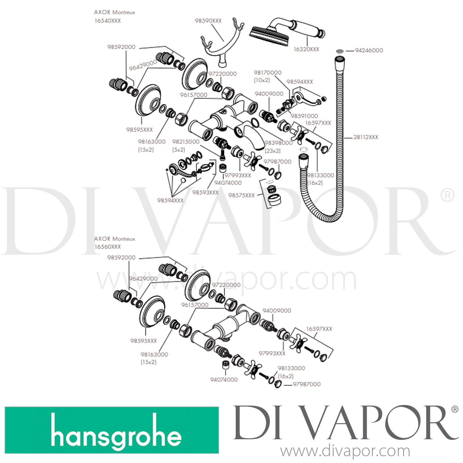 Hansgrohe 16540000 AXOR Montreux 2-Handle Bath Mixer for Exposed ...