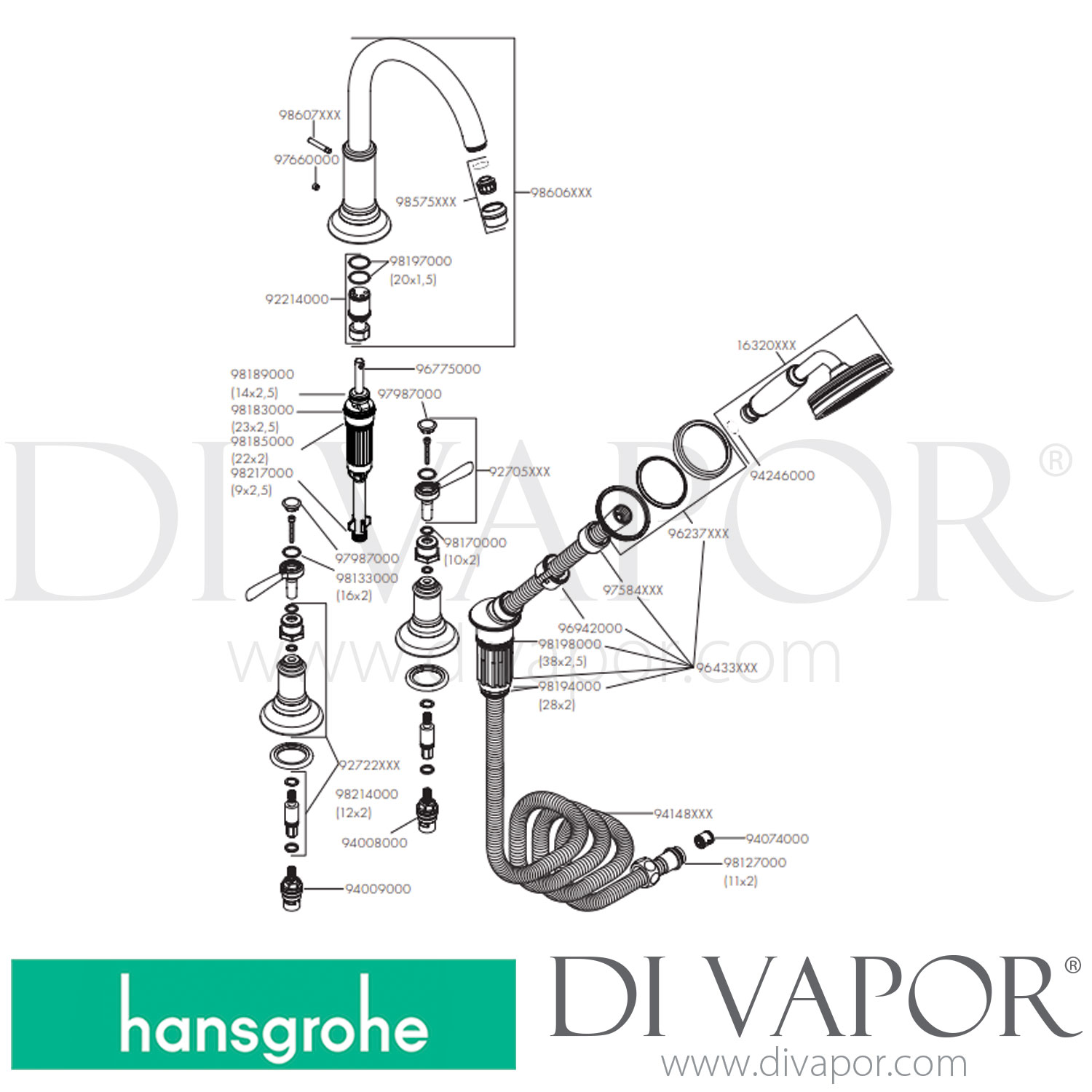 Hansgrohe 16550000 AXOR Montreux 4-Hole Rim Mounted Bath Mixer with ...