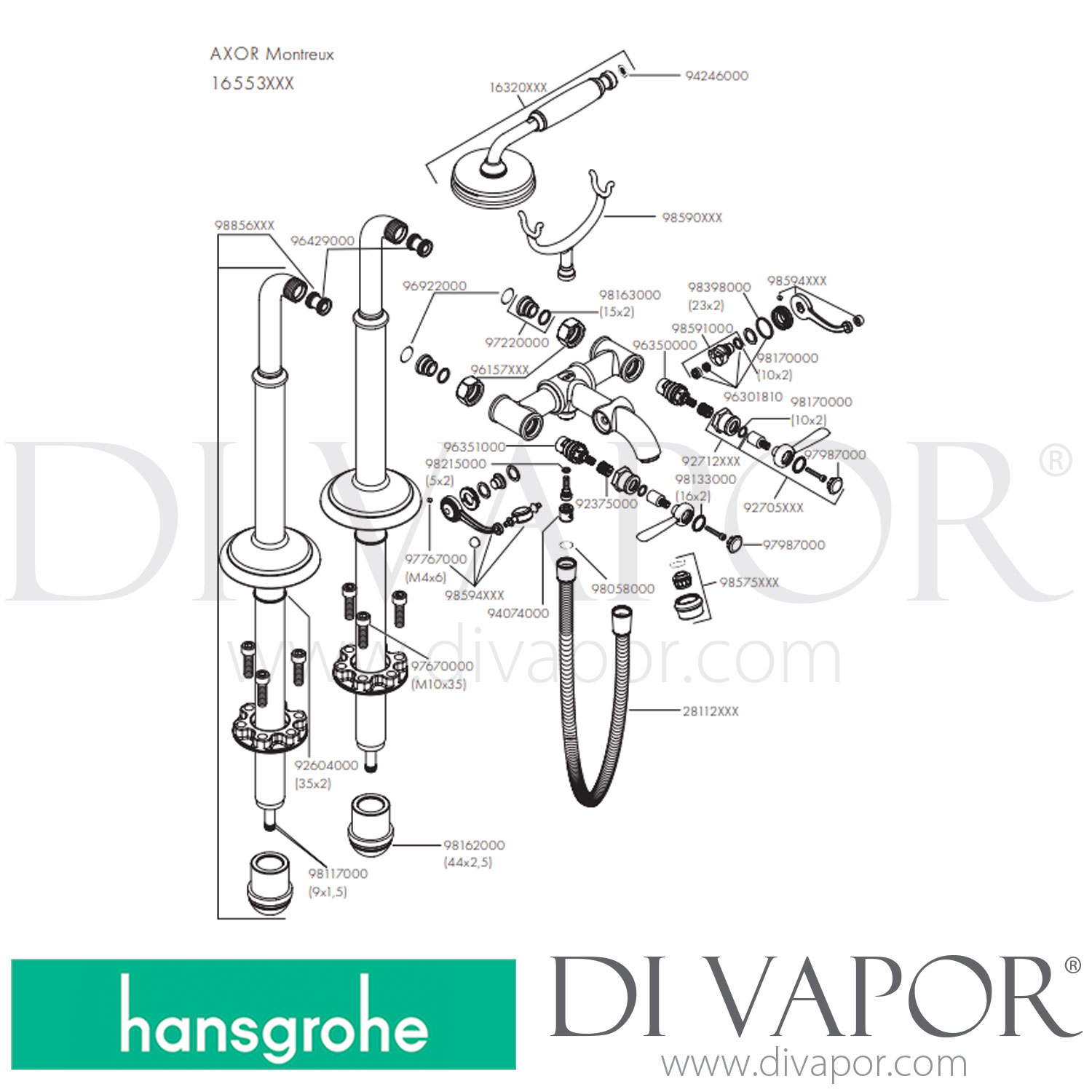 Hansgrohe 16553000 AXOR Montreux 2-Handle Bath Mixer Floor-Standing ...