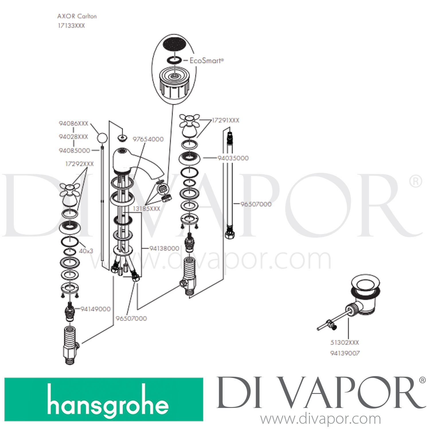 Hansgrohe 17133090 AXOR Carlton 3-Hole Basin Mixer 50 with Pop-Up Waste ...