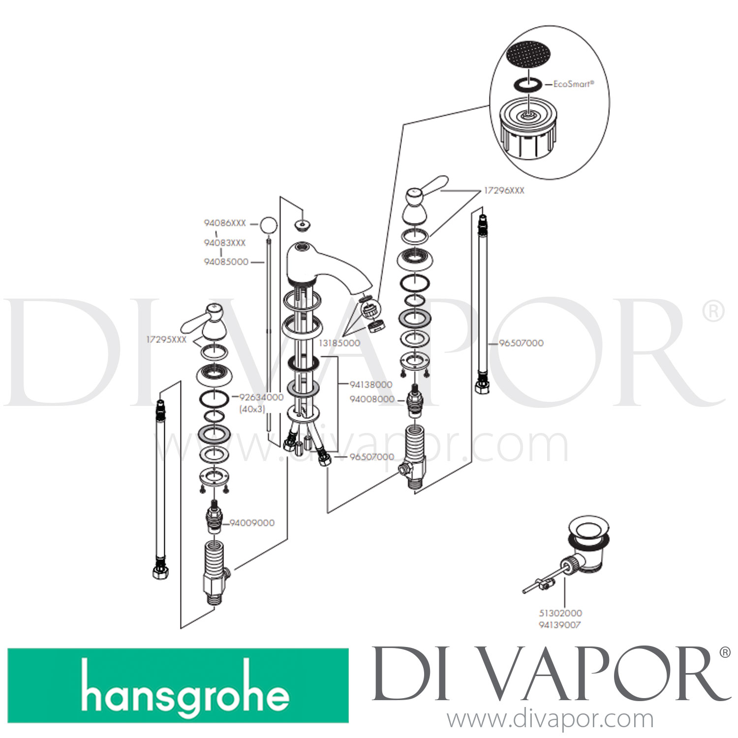 Hansgrohe 17135000 AXOR Carlton 3-Hole Basin Mixer 50 with Pop-Up Waste ...