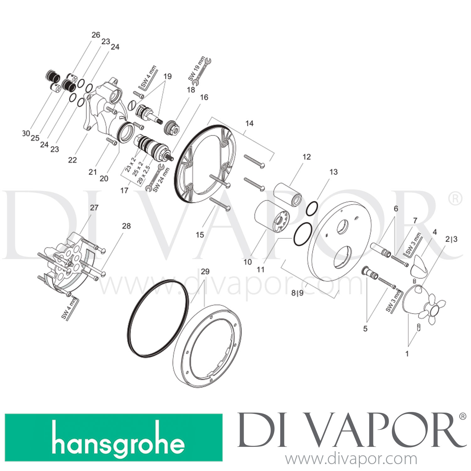 Hansgrohe 17725090 AXOR Carlton Thermostatic Mixer for Concealed ...