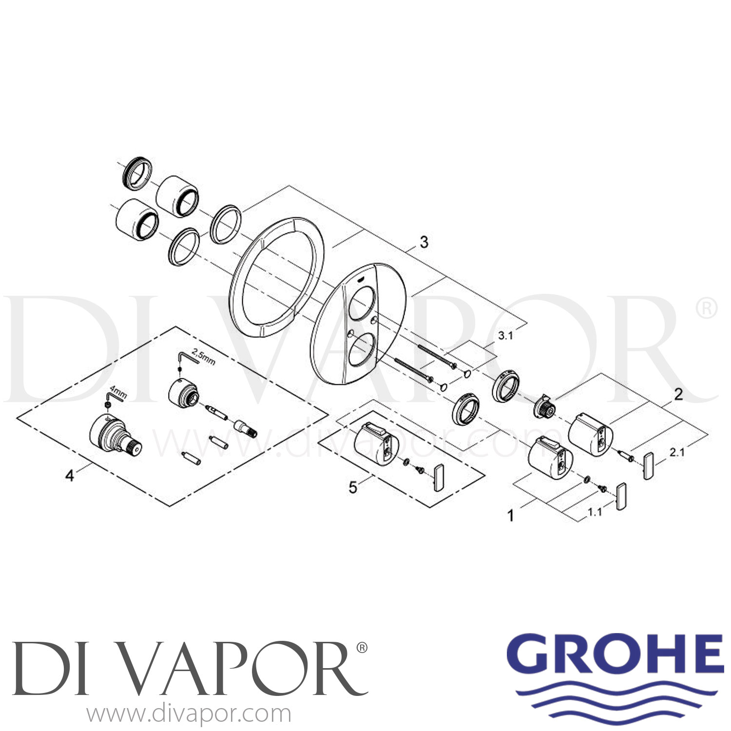 Grohe 19242000 Grohtherm 2000 Thermostatic Bath Shower Mixer Spare Parts
