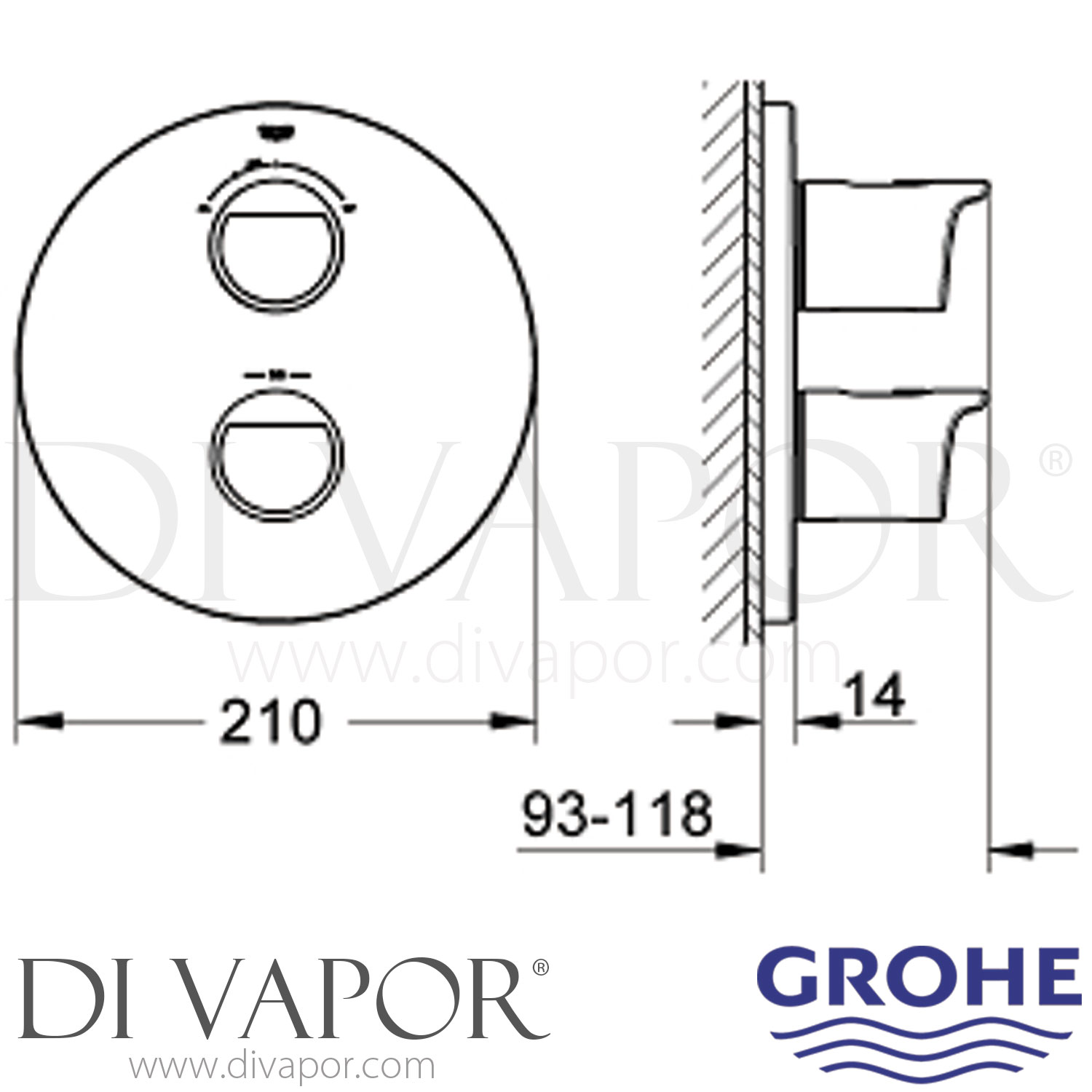 Grohe 19355001 Grohtherm 2000 Thermostat with Integrated 2-Way Diverter ...