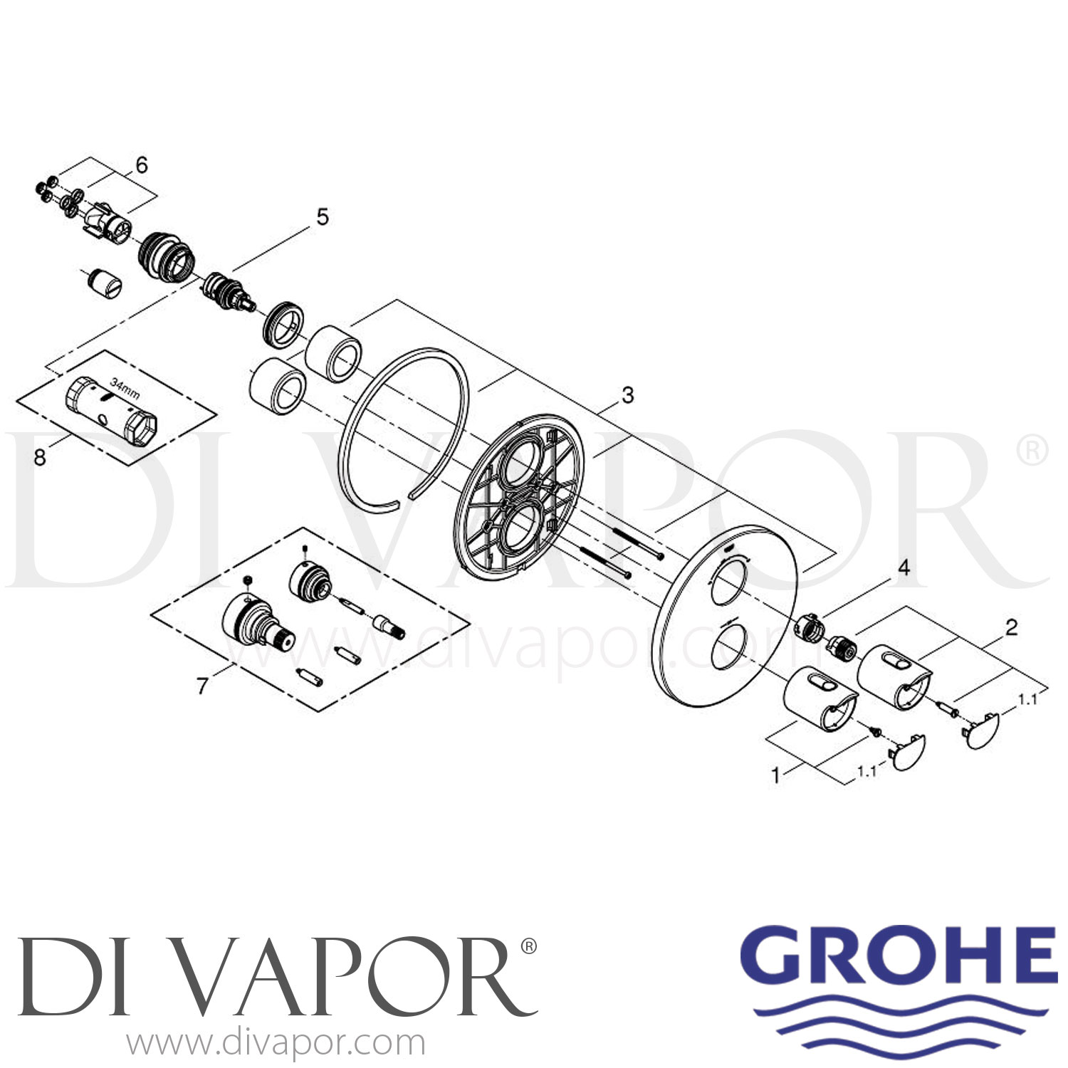 Grohe 19355001 Grohtherm 2000 Thermostat with Integrated 2-Way Diverter ...