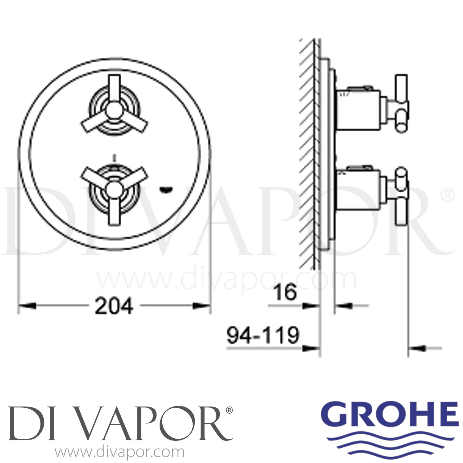 Grohe 19395000 Atrio Thermostat with Integrated 2-Way Diverter Spare Parts