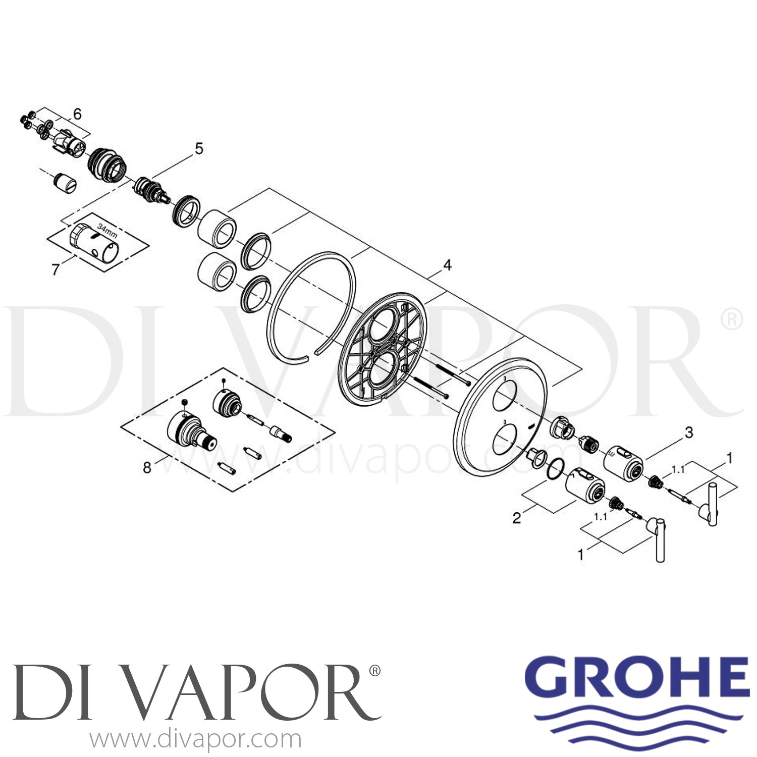 Grohe 19399000 Atrio Thermostat with Integrated 2-Way Diverter Spare Parts