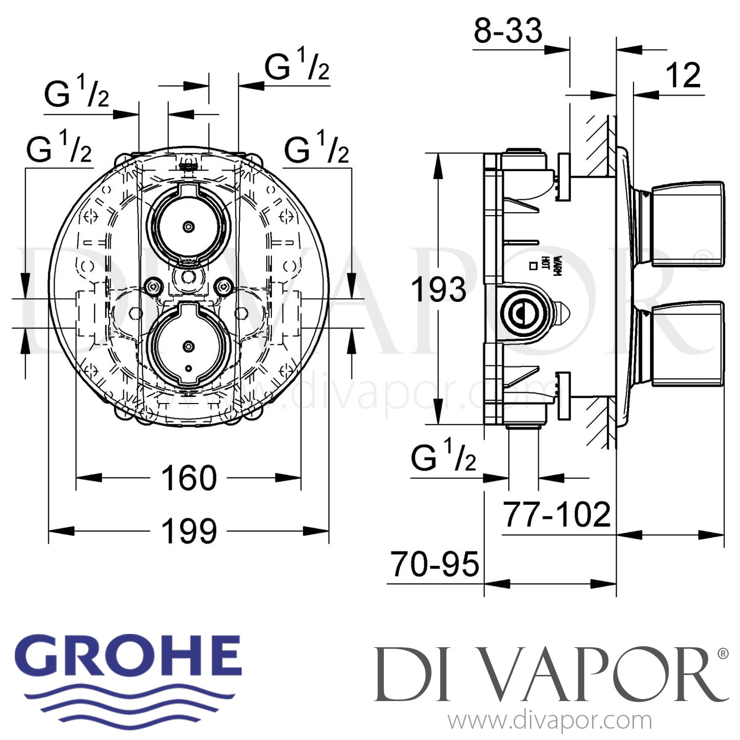 Grohe 19417000 Automatic 2000 Special Grotherm 2 Way Diverter Shower ...