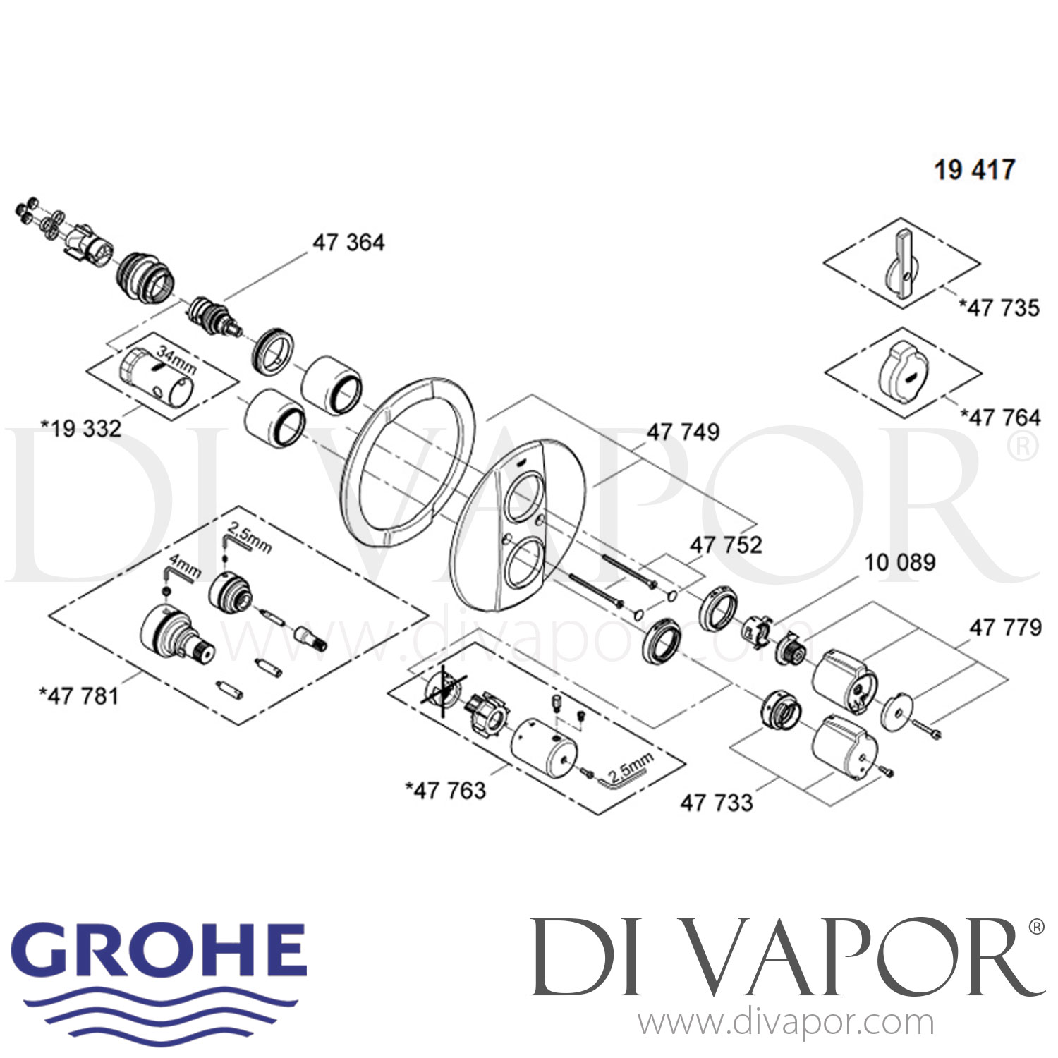 Grohe 19417000 Automatic 2000 Special Grotherm 2 Way Diverter Shower ...