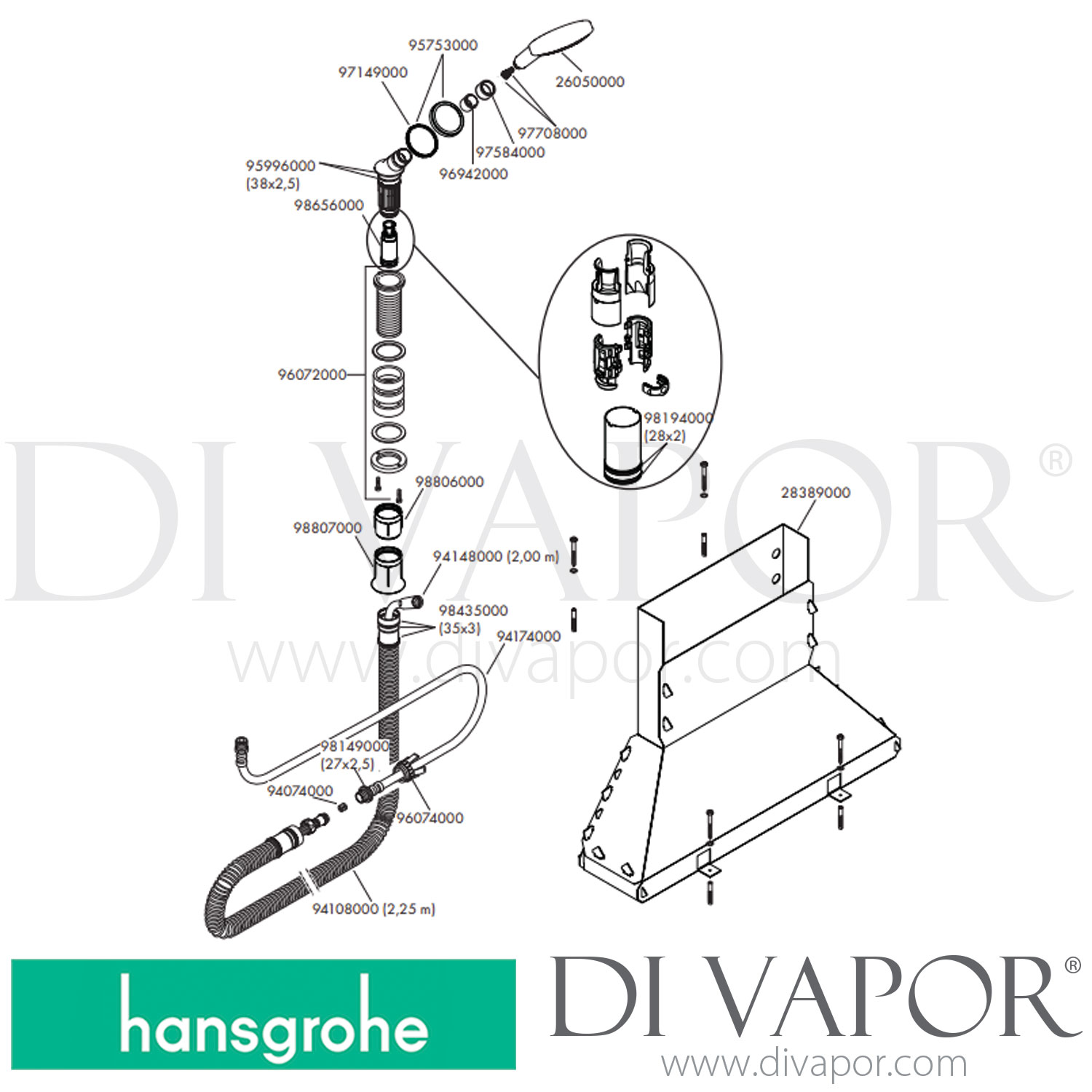 Hansgrohe 19418000 Rim Mounted Bath Set with Hand Shower >01/17 Spare Parts