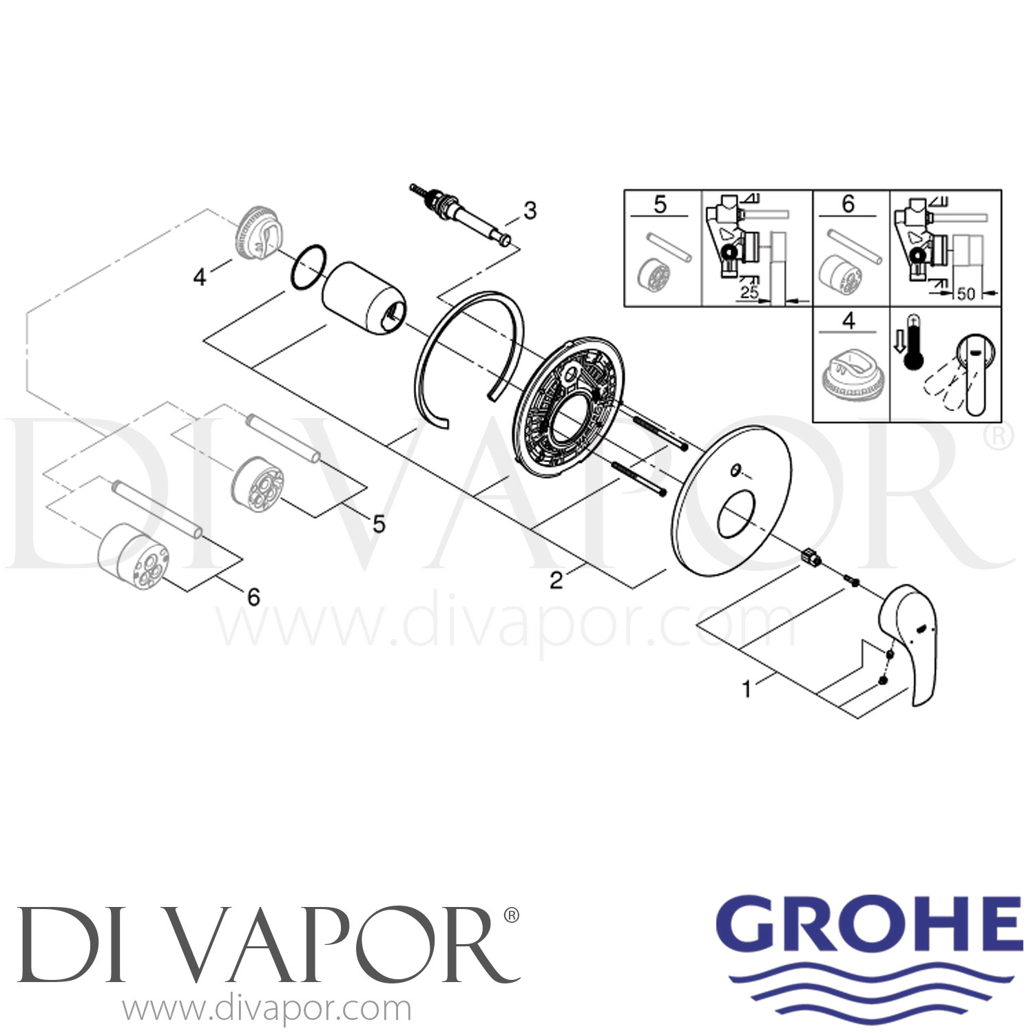 Grohe 19450002 Eurosmart Single-Lever Bath Shower Mixer Spare Parts