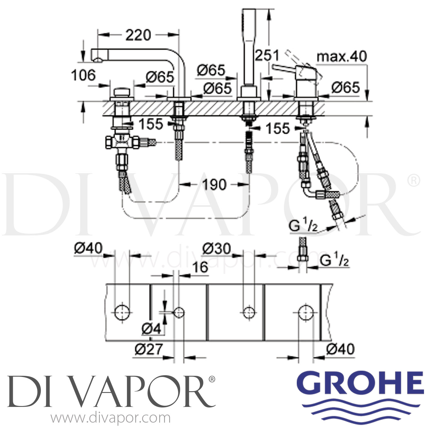 Grohe 19576002 Concetto Chrome Four-Hole Single-Lever Bath Combination ...