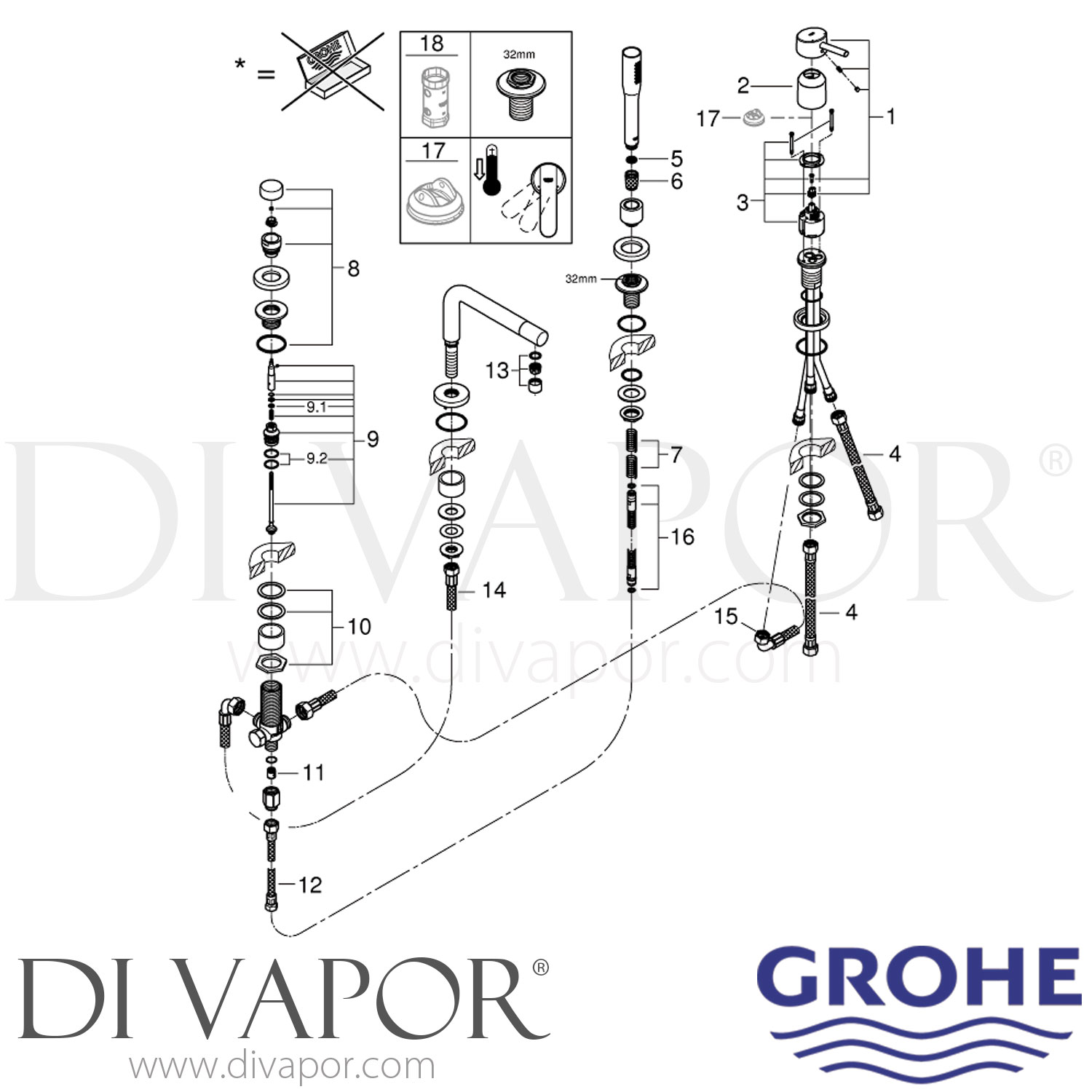 Grohe 19576002 Concetto Chrome Four-Hole Single-Lever Bath Combination ...