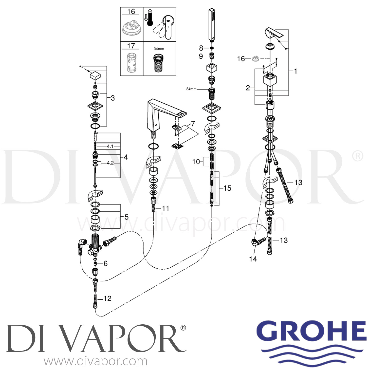 Grohe 19787000 Allure Brilliant Four-Hole Single-Lever Bath Combination ...