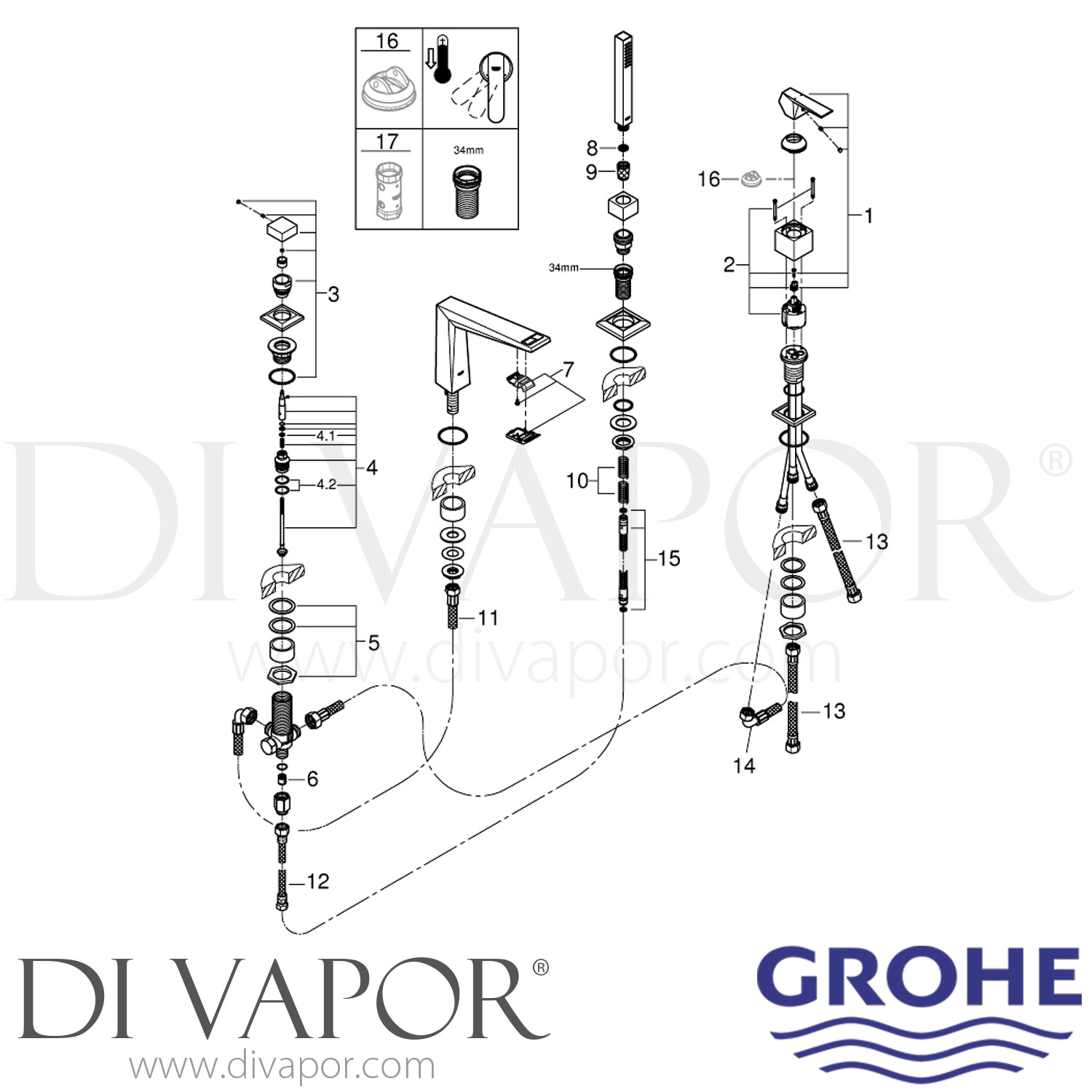 Grohe 19787001 Allure Brilliant Four-Hole Single-Lever Bath Combination ...