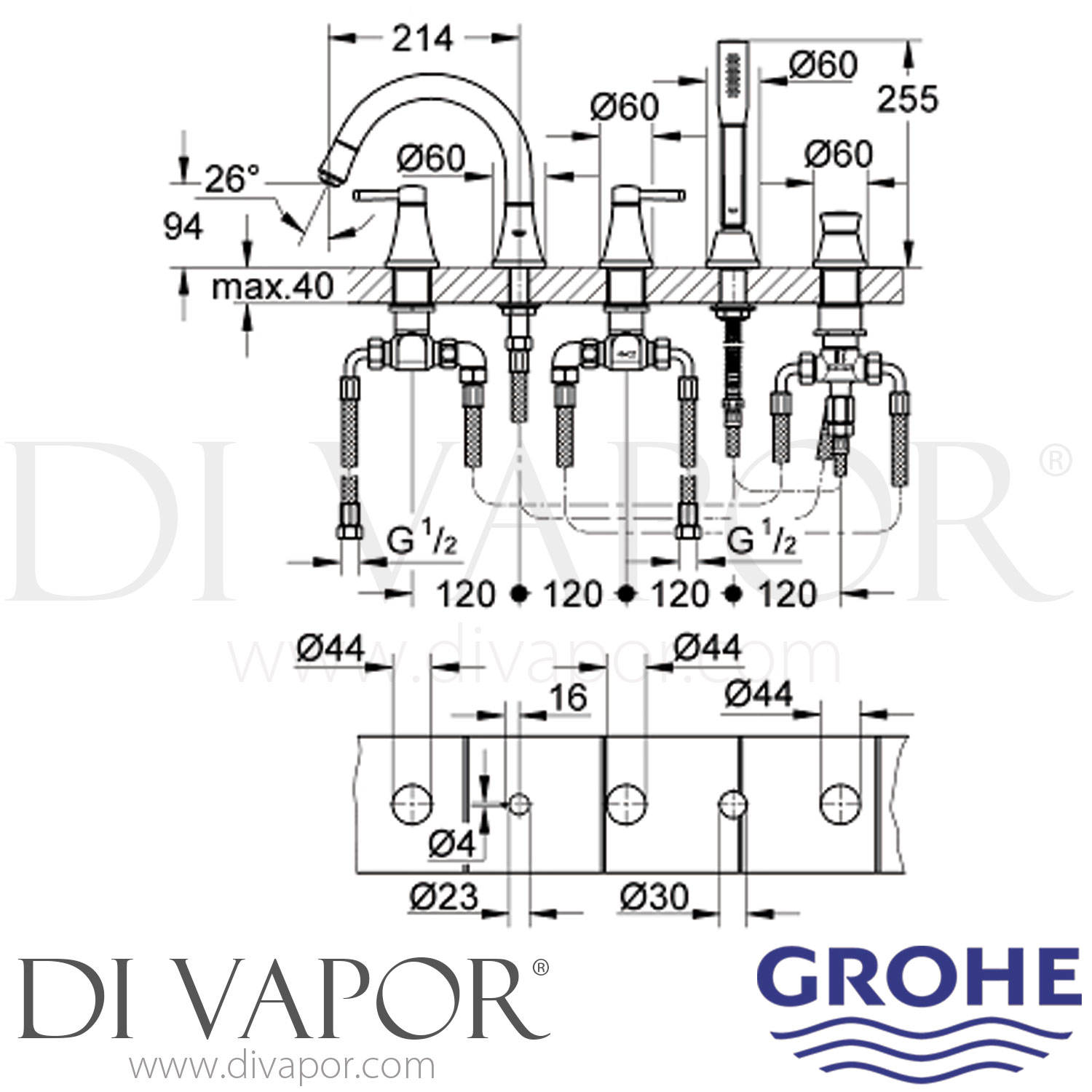 Grohe 19919EN0 Grandera Five-Hole Bath Combination Spare Parts