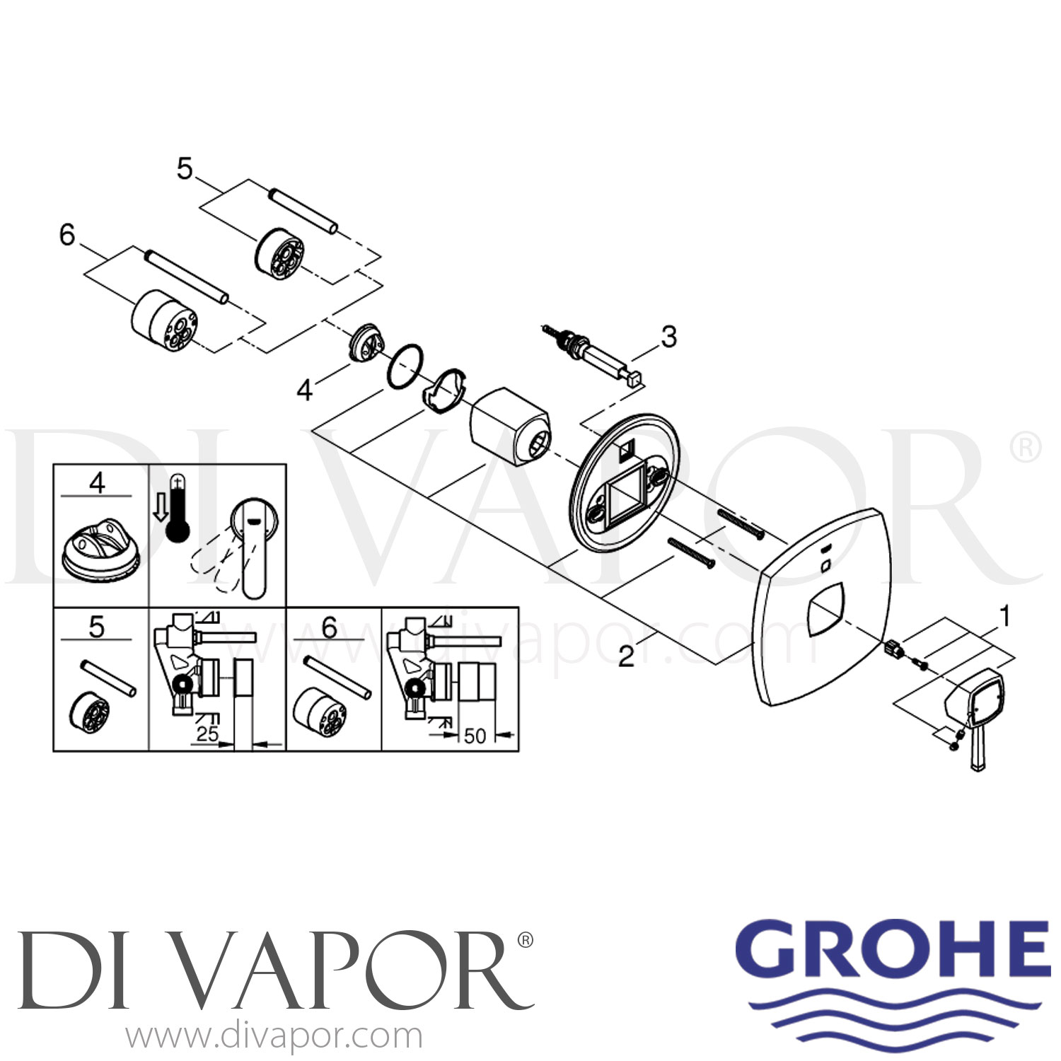 Grohe 19920IG0 Grandera Single-Lever Bath/Shower Mixer Trim Spare Parts