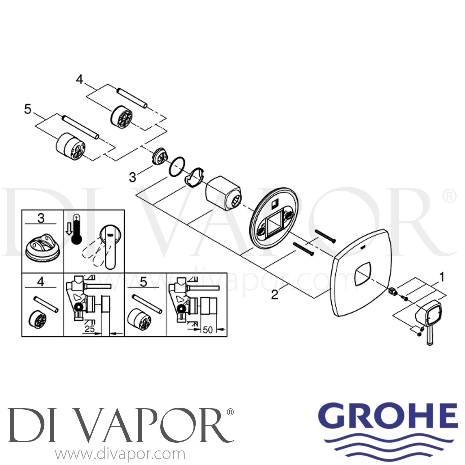 Grohe 19932000 Grandera Single-Lever Shower Mixer Chrome Valve Spare Parts