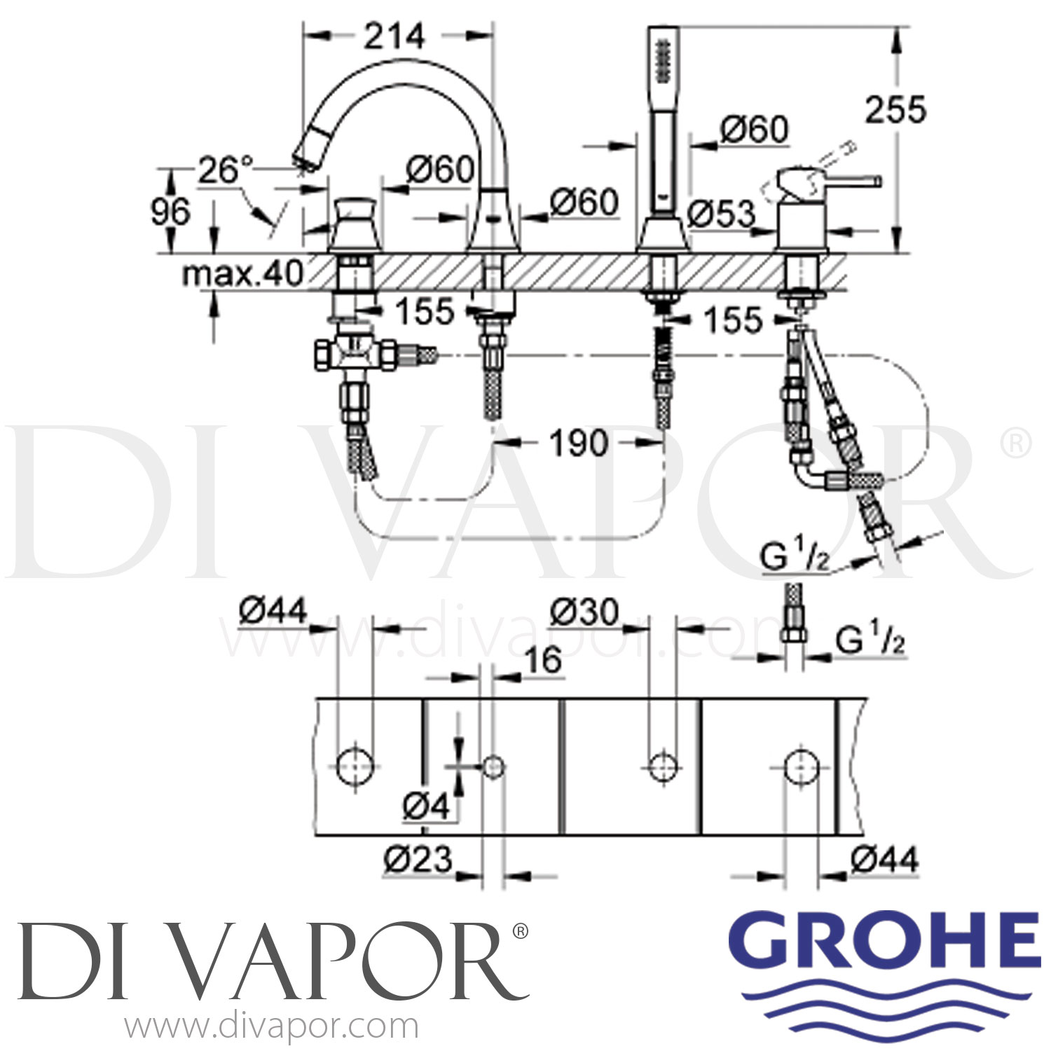 Grohe 19936000 Grandera Four-Hole Single-Lever Bath Combination Spare Parts