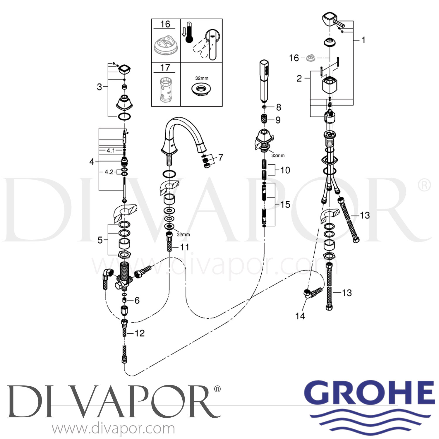 Grohe 19936IG0 Grandera Four-Hole Single-Lever Bath Combination Spare Parts