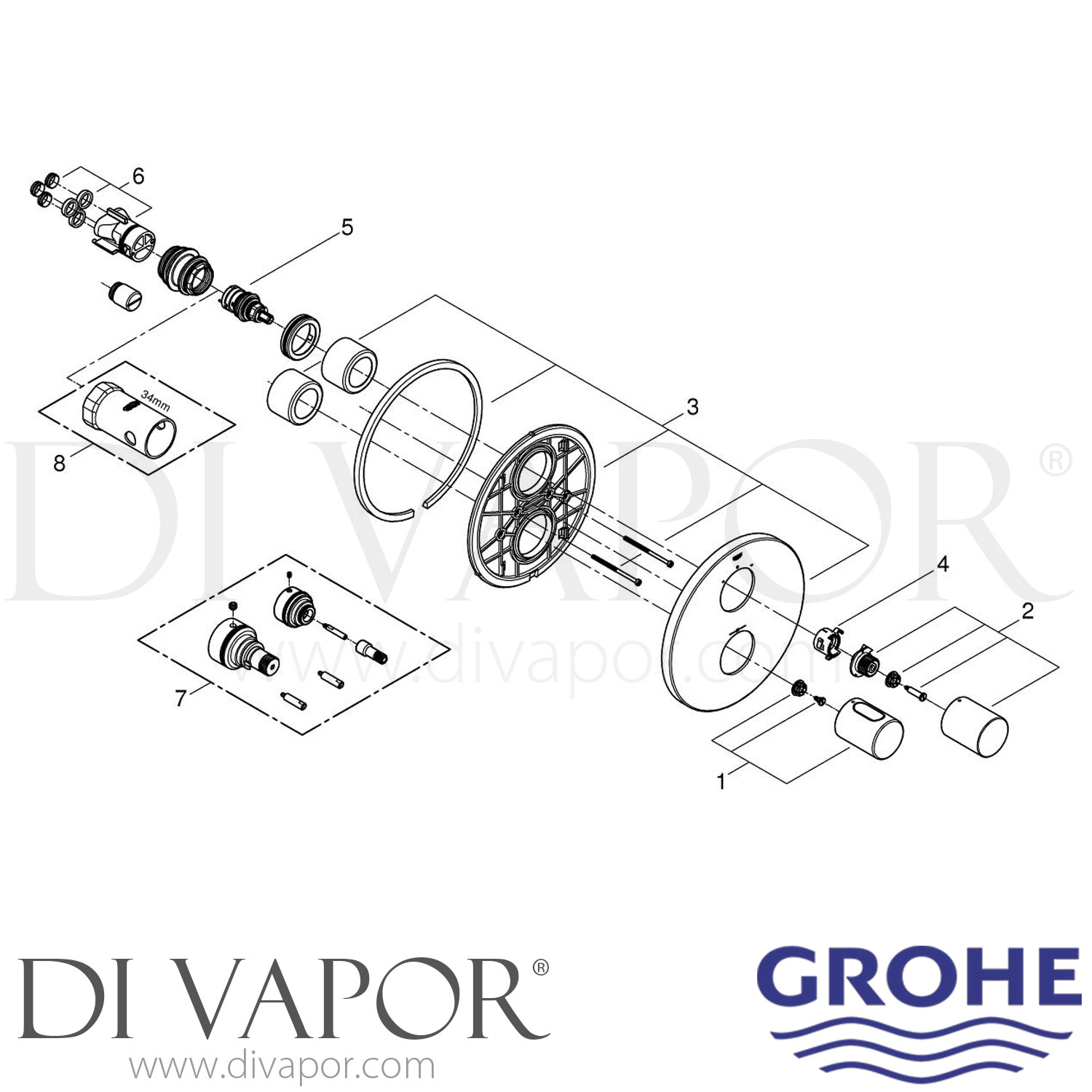 Grohe 19963000 Grohtherm 3000 Cosmopolitan Thermostat with Integrated 2 ...