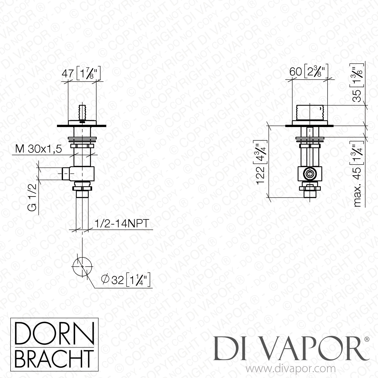 Dornbracht Cl.1 Deck Valve Clockwise Closing Cold - Brushed Platinum 20 005 705-06 Spare Parts