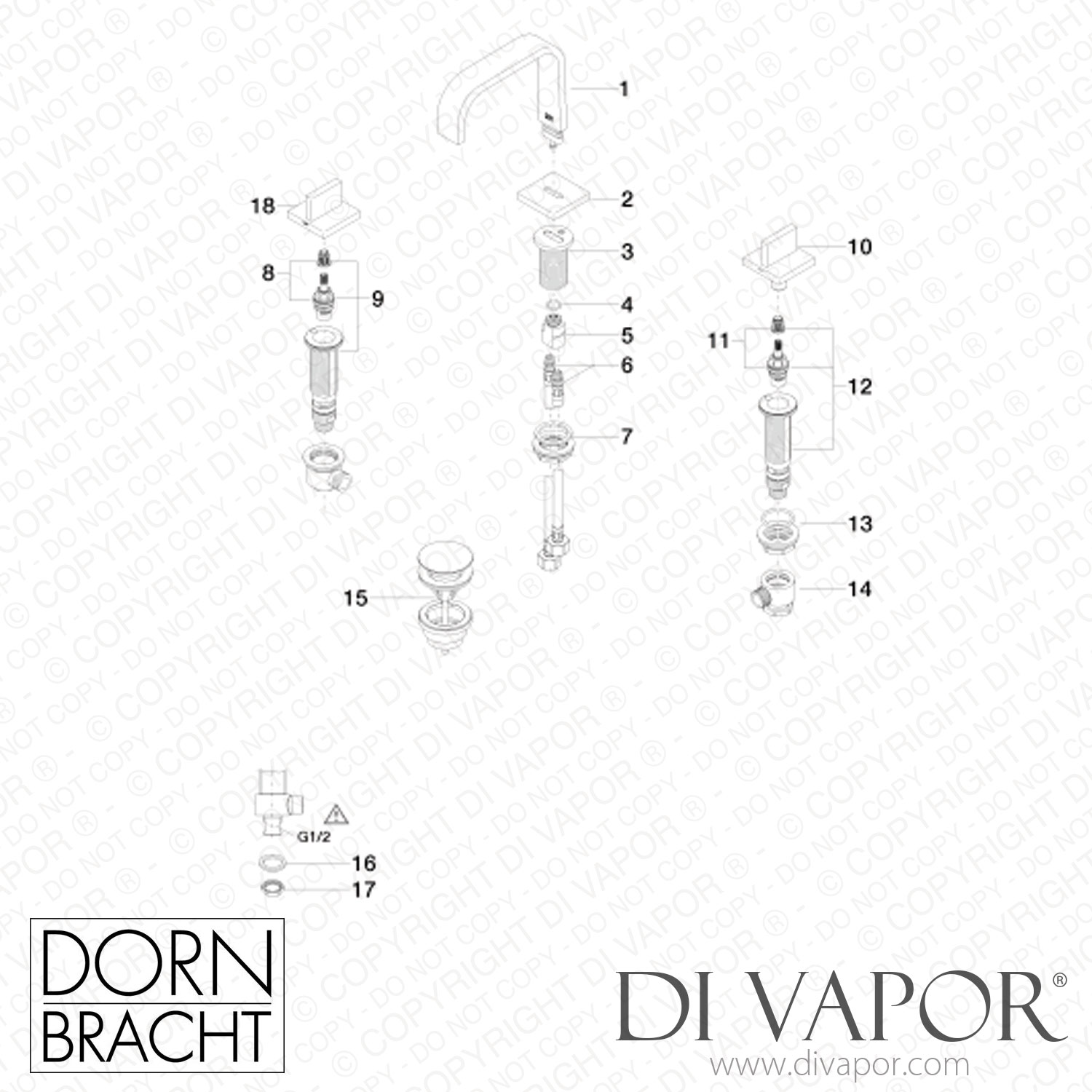 Dornbracht Mem Three-Hole Basin Mixer with Pop-Up Waste - Brushed Dark ...