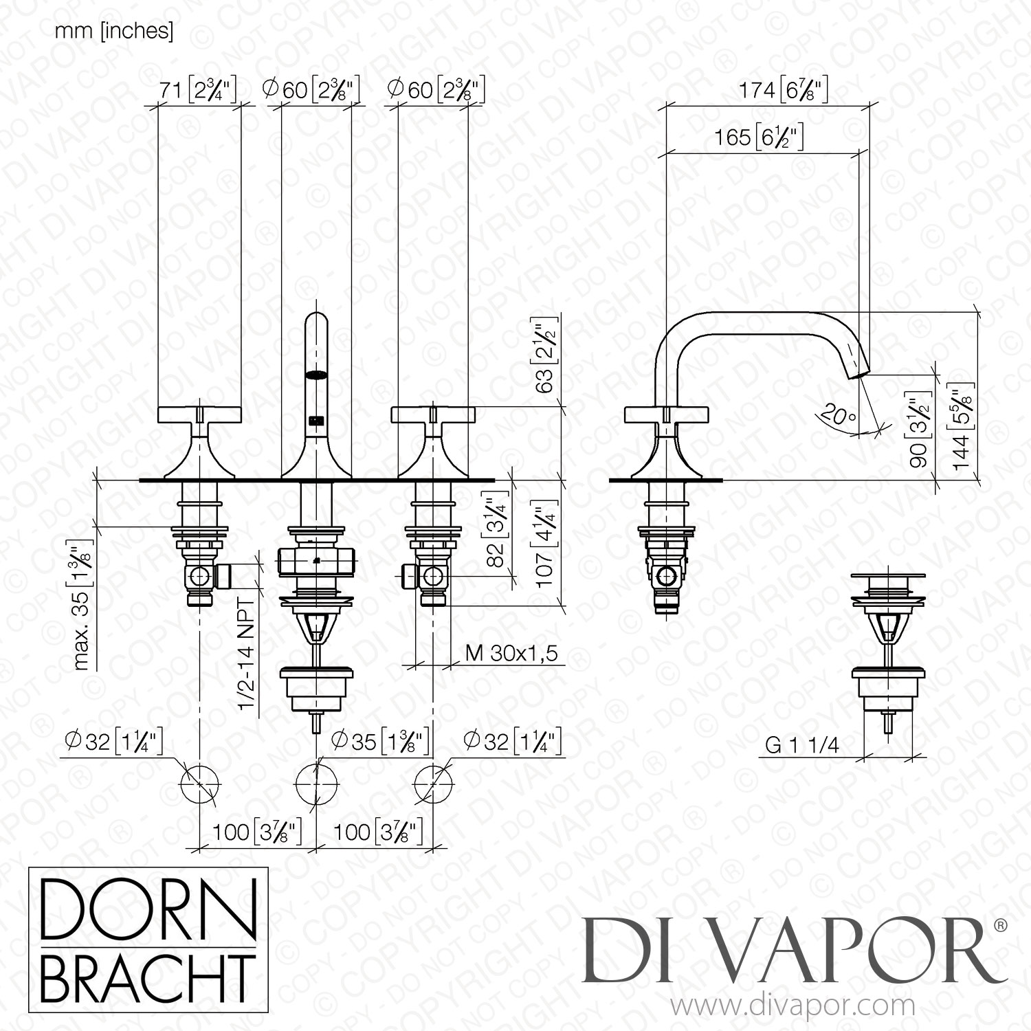 Dornbracht Vaia Three-Hole Basin Mixer with Pop-Up Waste - Brushed Dark ...