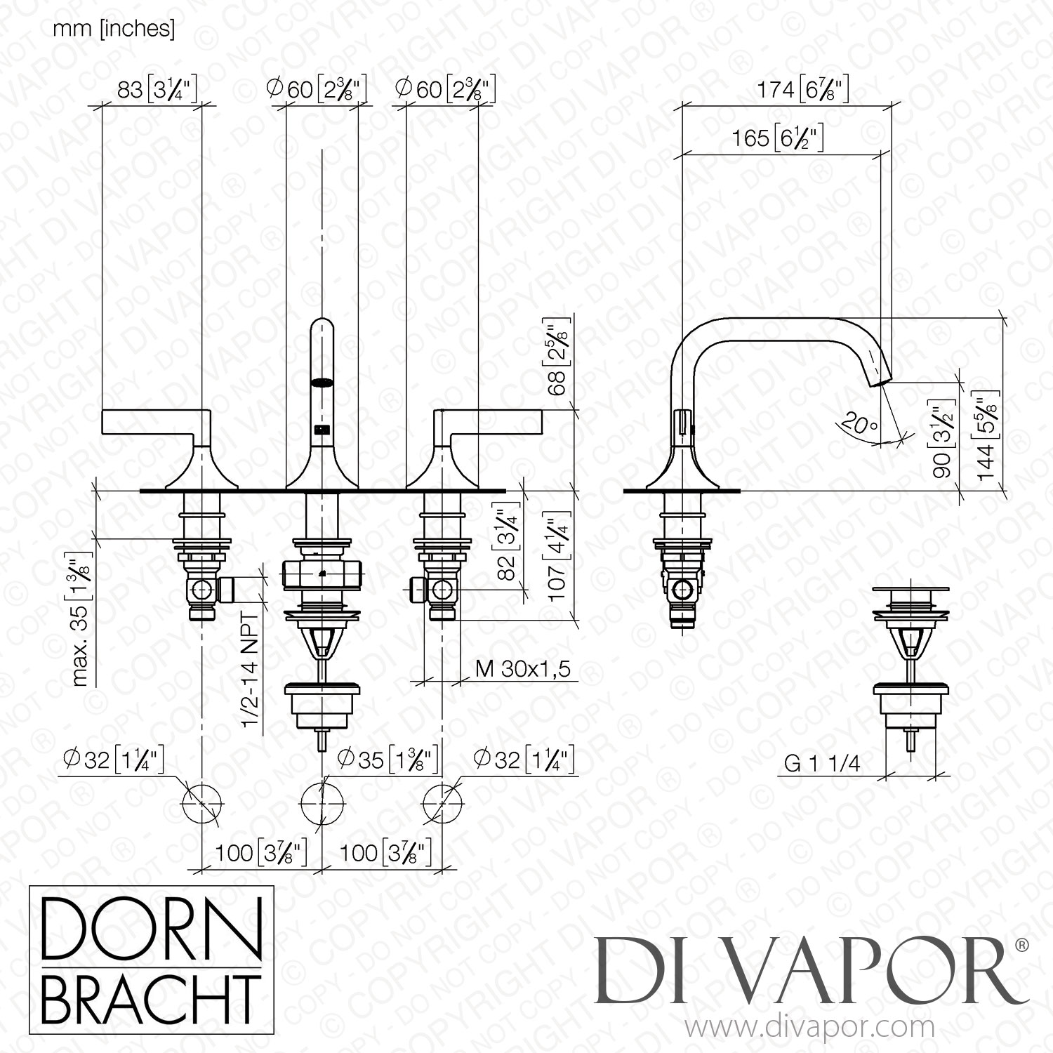Dornbracht Vaia Three-Hole Basin Mixer with Pop-Up Waste - Brushed Dark ...