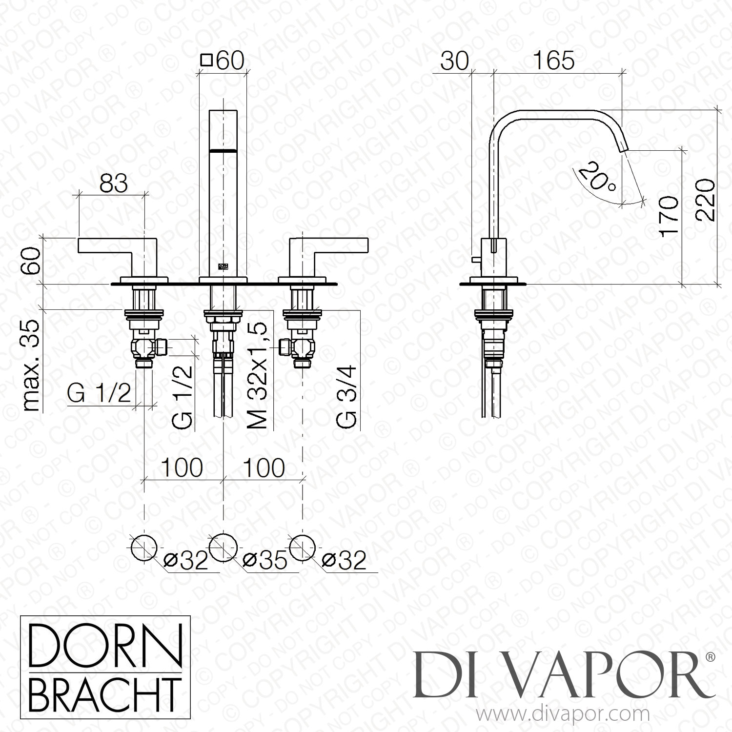 Dornbracht Three Hole Tap Mixer with Drain 20713670 000010 Spare Parts