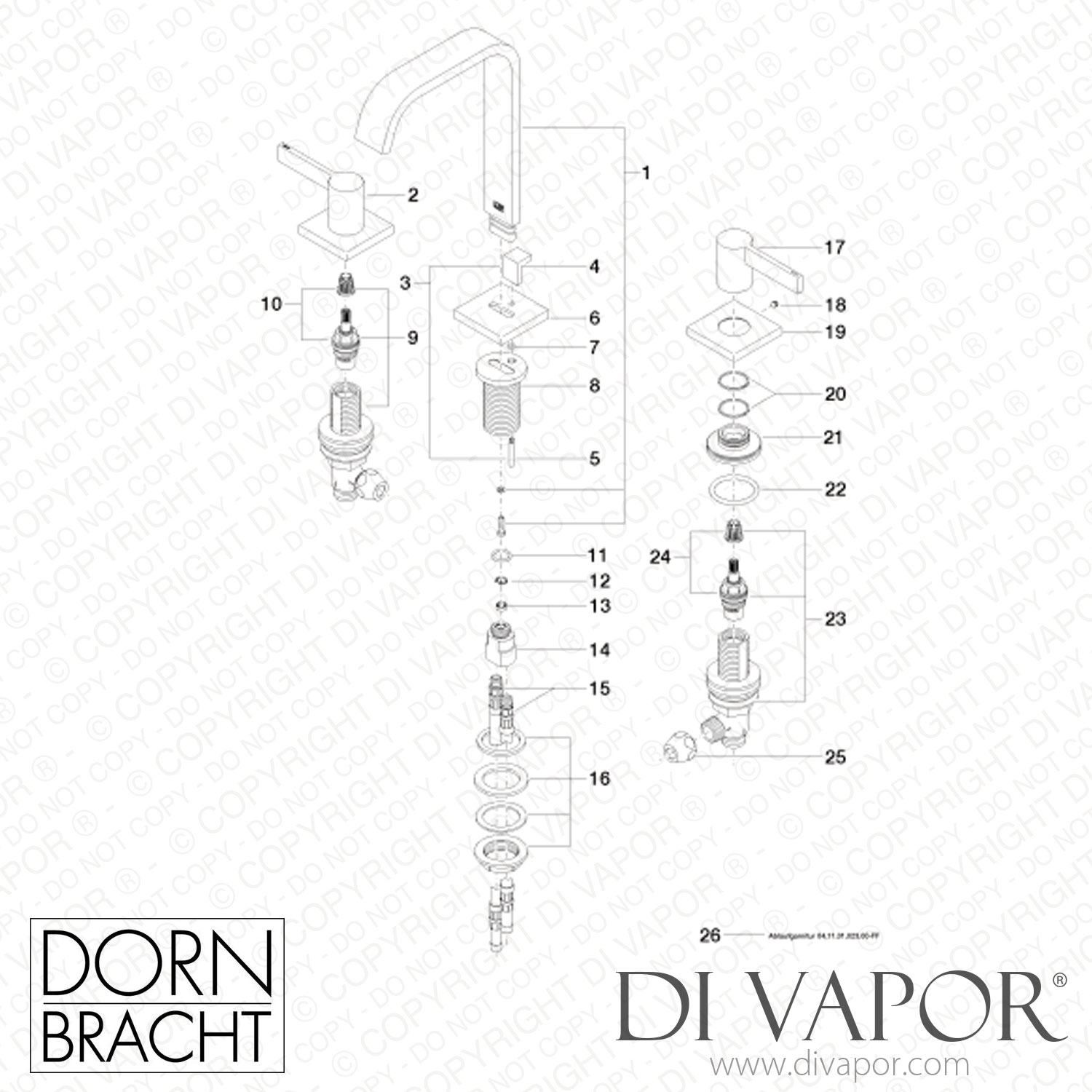 Dornbracht Three Hole Tap Mixer with Drain 20713670 000010 Spare Parts