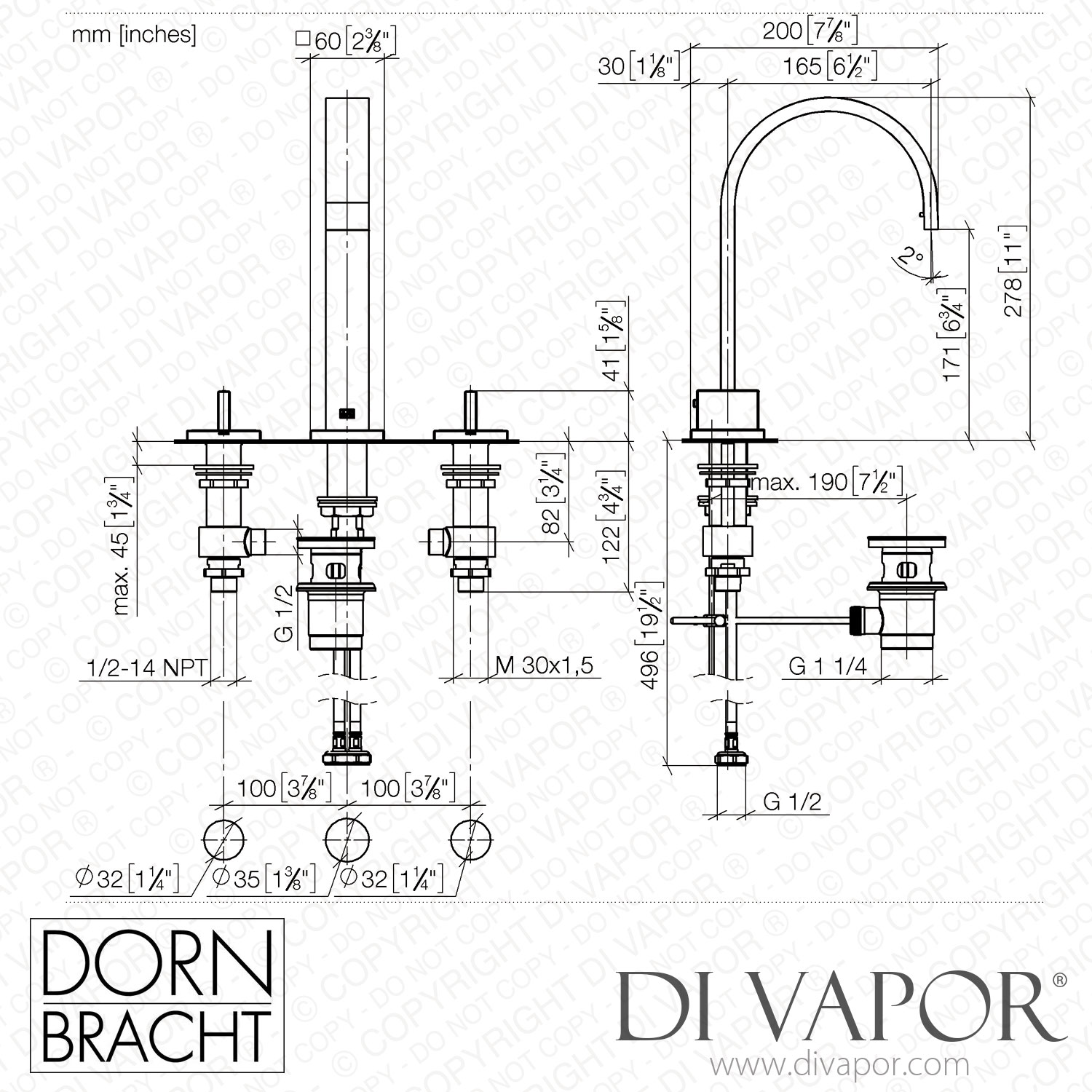 Dornbracht Mem Three-Hole Basin Mixer with Pop-Up Waste - Platinum 20 ...