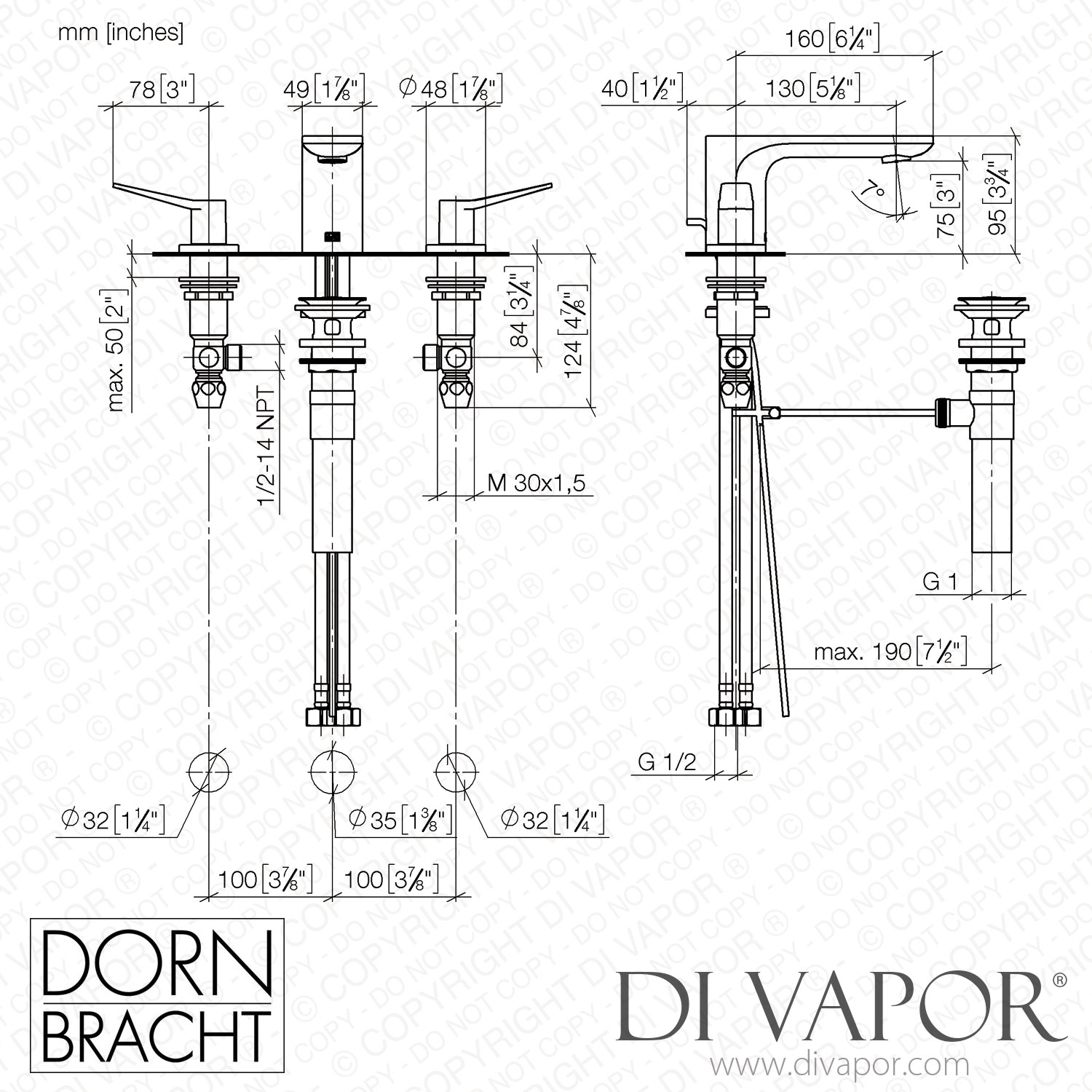 Dornbracht Three Hole Tap Mixer with Drain 20713845 000010 Spare Parts