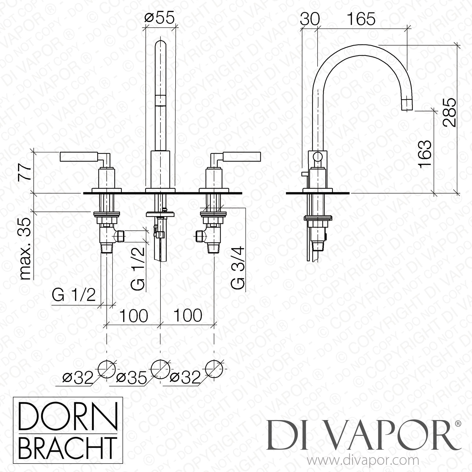 Dornbracht Three Hole Tap Mixer with Drain 20713882 000010 Spare Parts