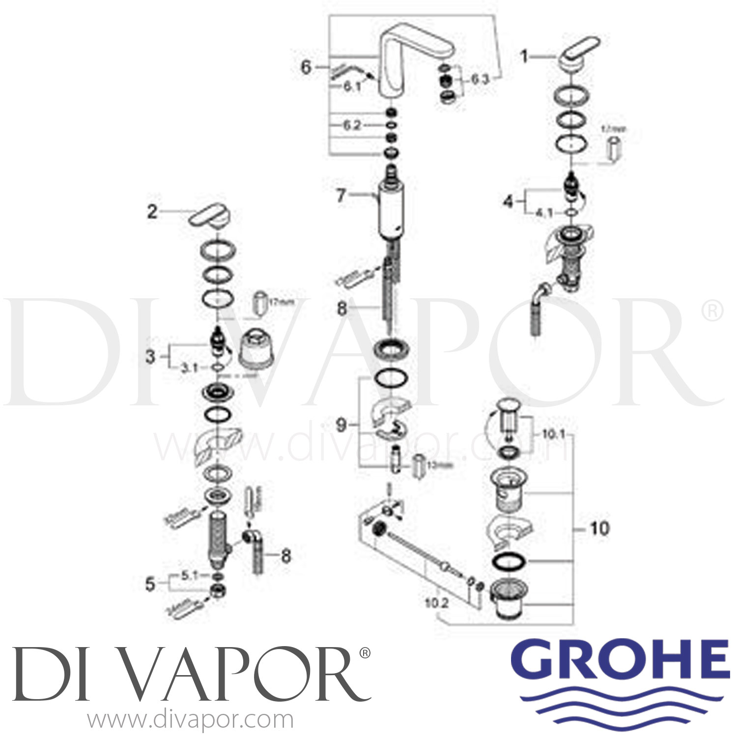 Grohe 20180 Veris Three-Hole Basin Mixer Spare Parts