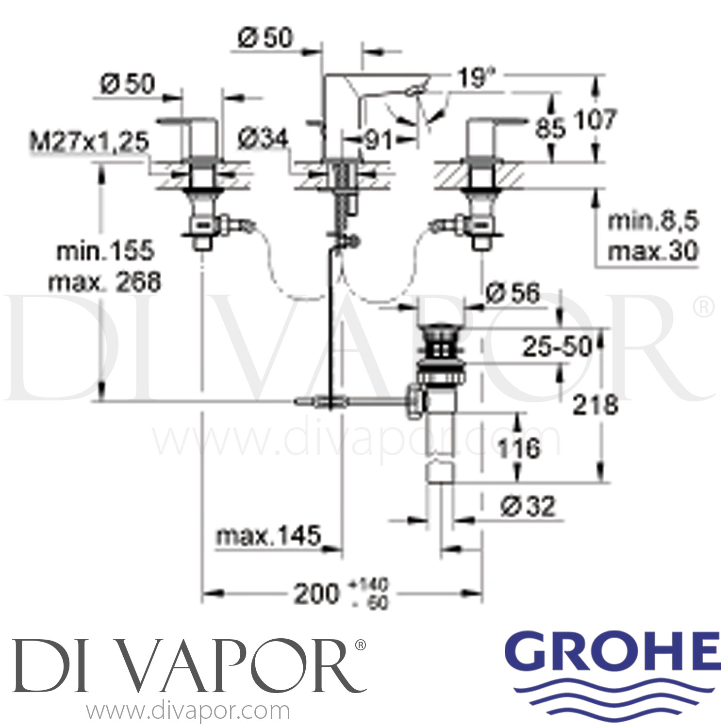 Grohe 20197000 BauEdge Three-Hole Basin Mixer Tap Spare Parts