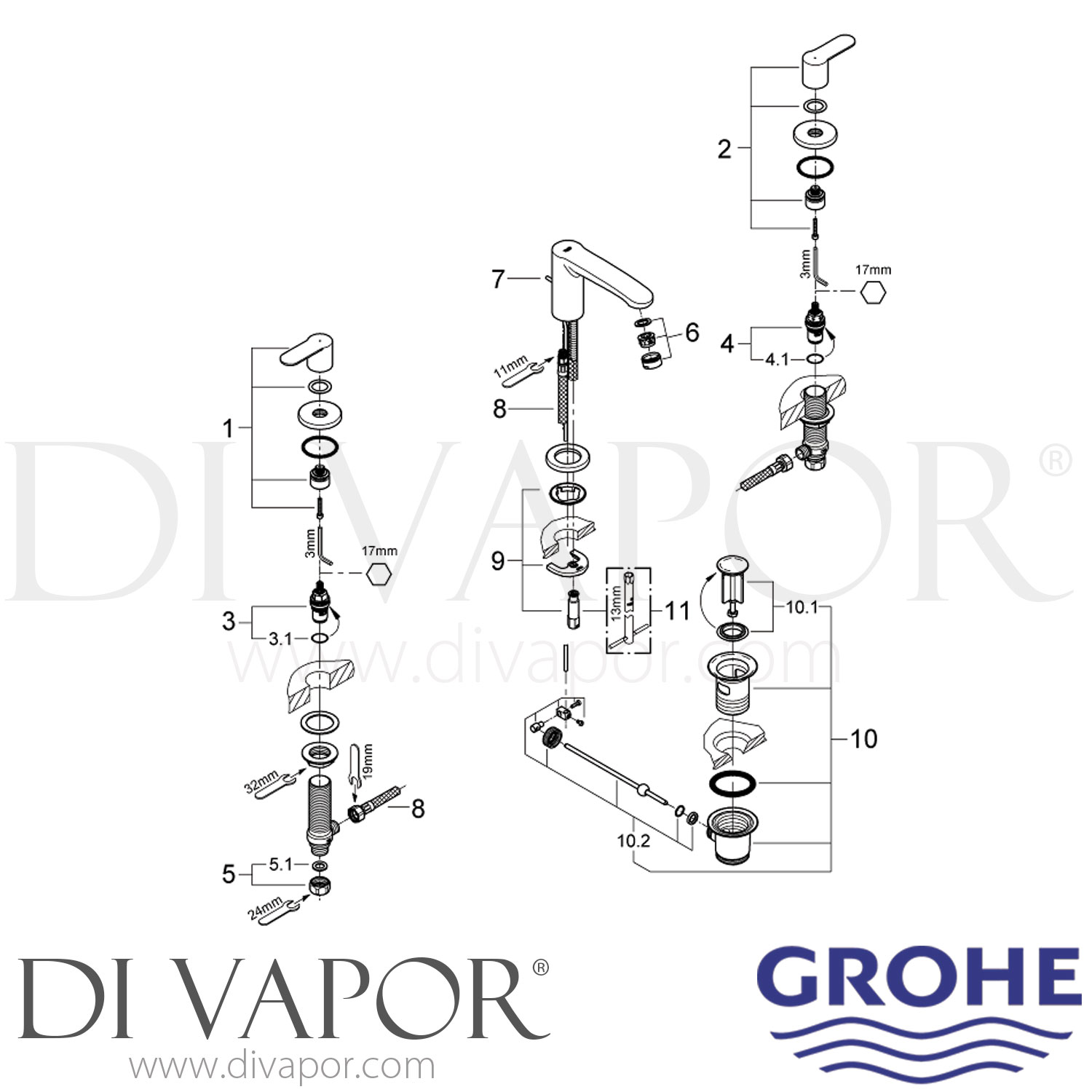 Grohe 20208002 Eurostyle Cosmopolitan Three-Hole Basin Mixer S-Size ...