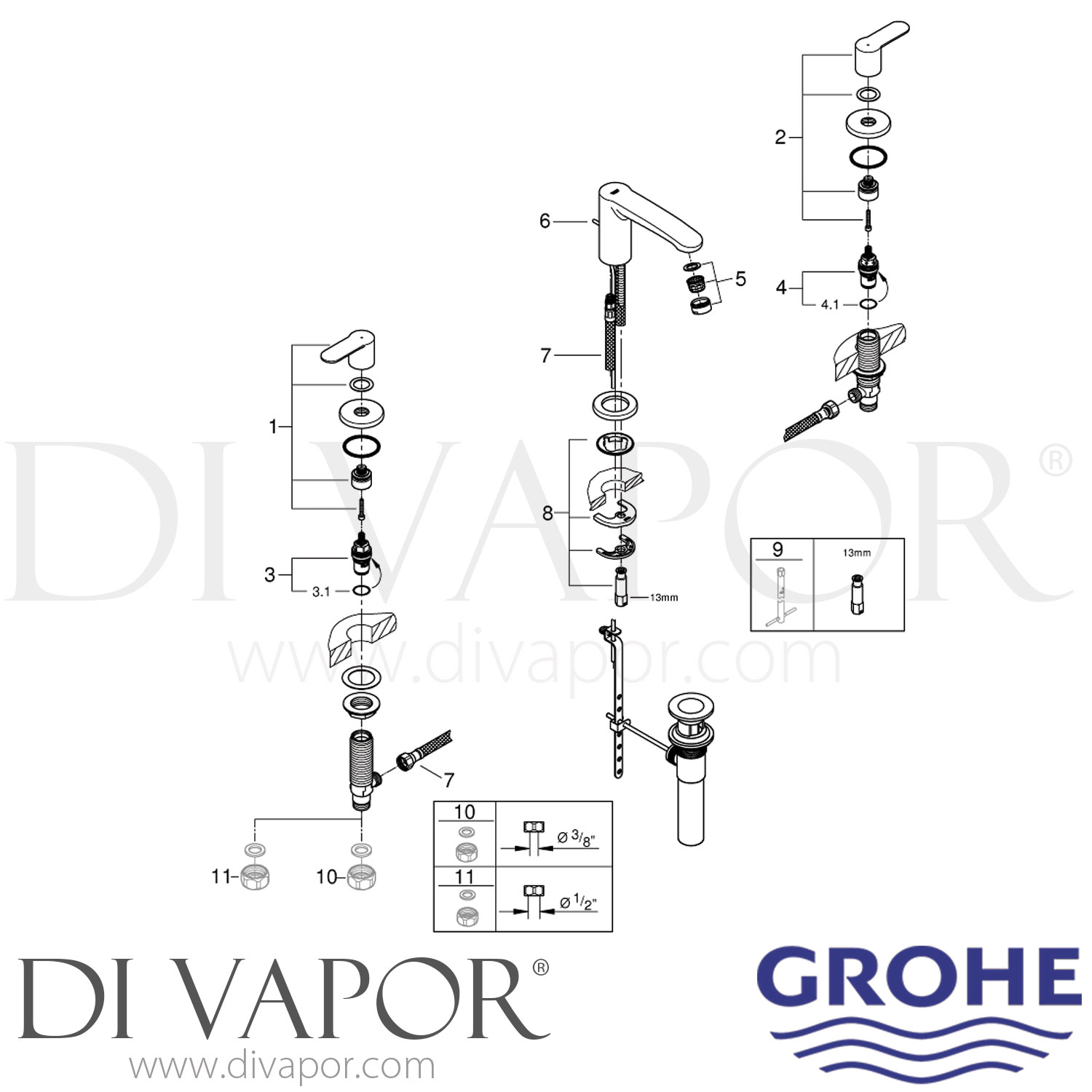 Grohe 2020900A Eurostyle Cosmopolitan Three-Hole Basin Mixer S-Size ...