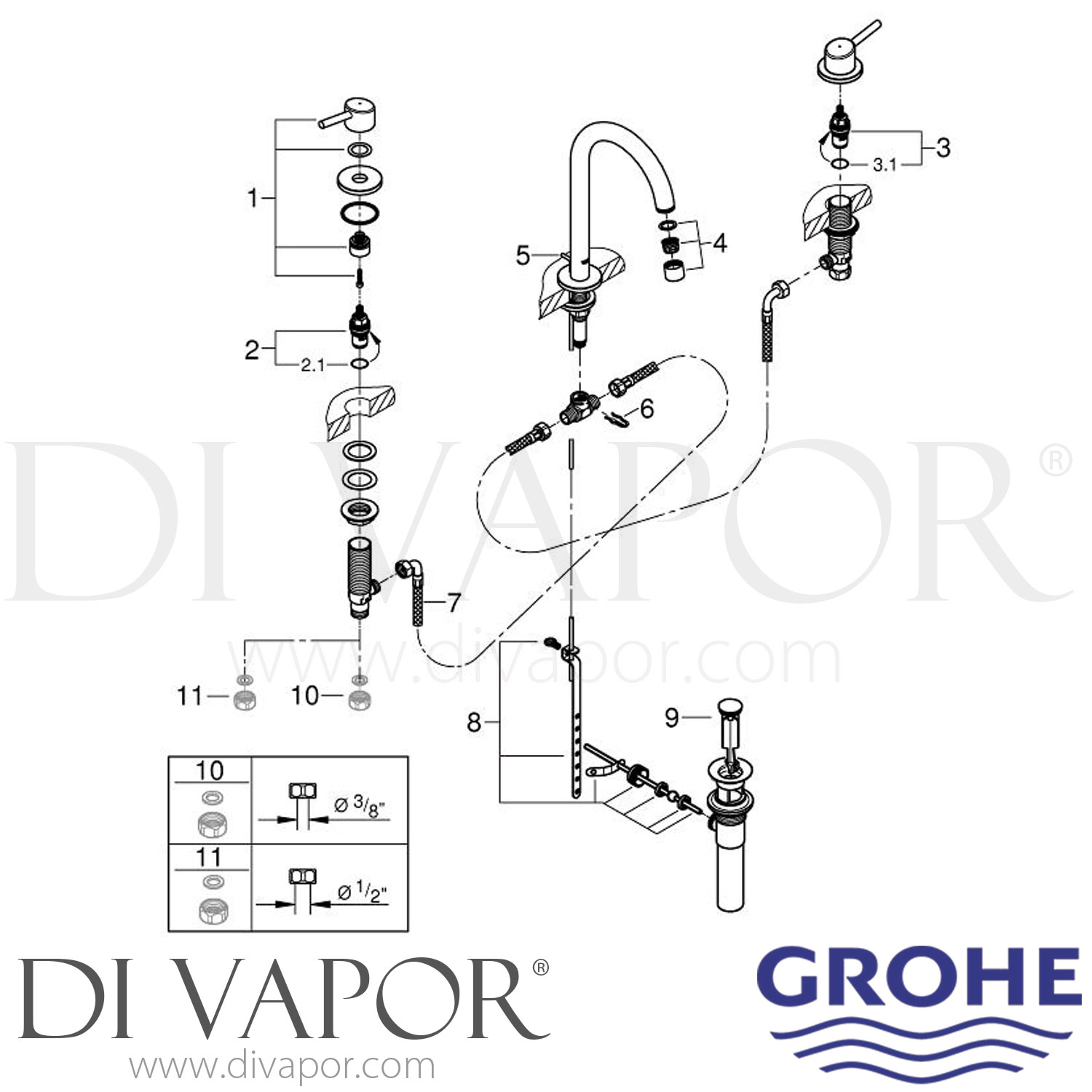 Grohe 2021700A Concetto Chrome Three-Hole Basin Mixer L-Size Tap Spare ...