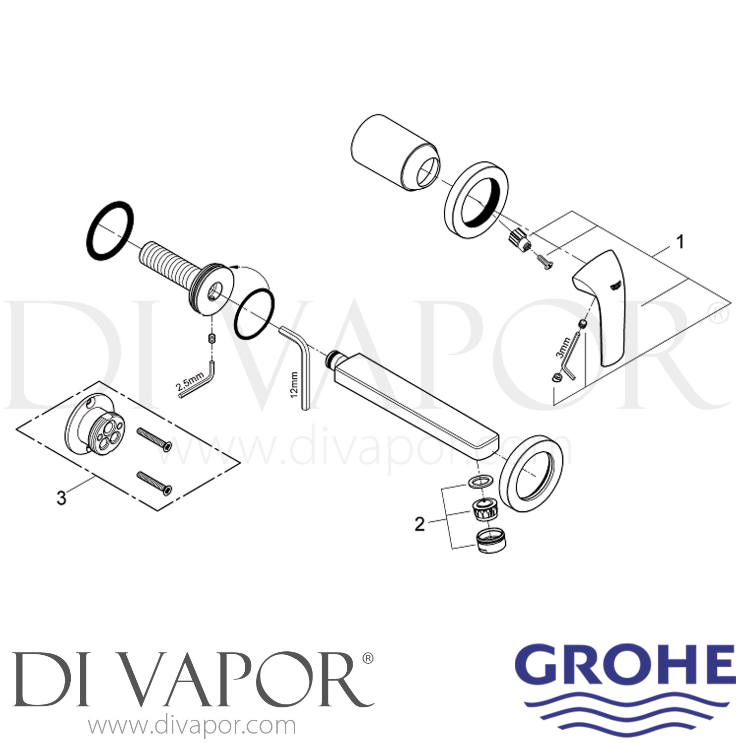 Grohe 20288000 BauCurve Wall Mounted 2-Hole Basin Mixer Tap Spare Parts