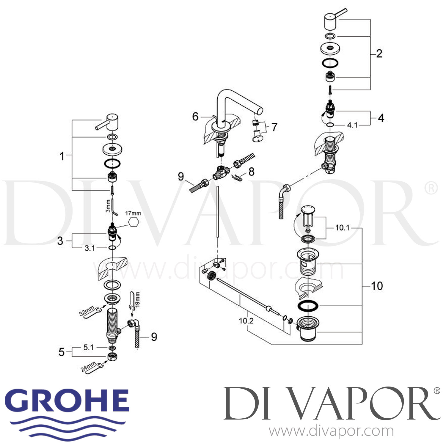 Grohe 20296000 Essence 3-Hole Basin Mixer S-Size Tap Spare Parts