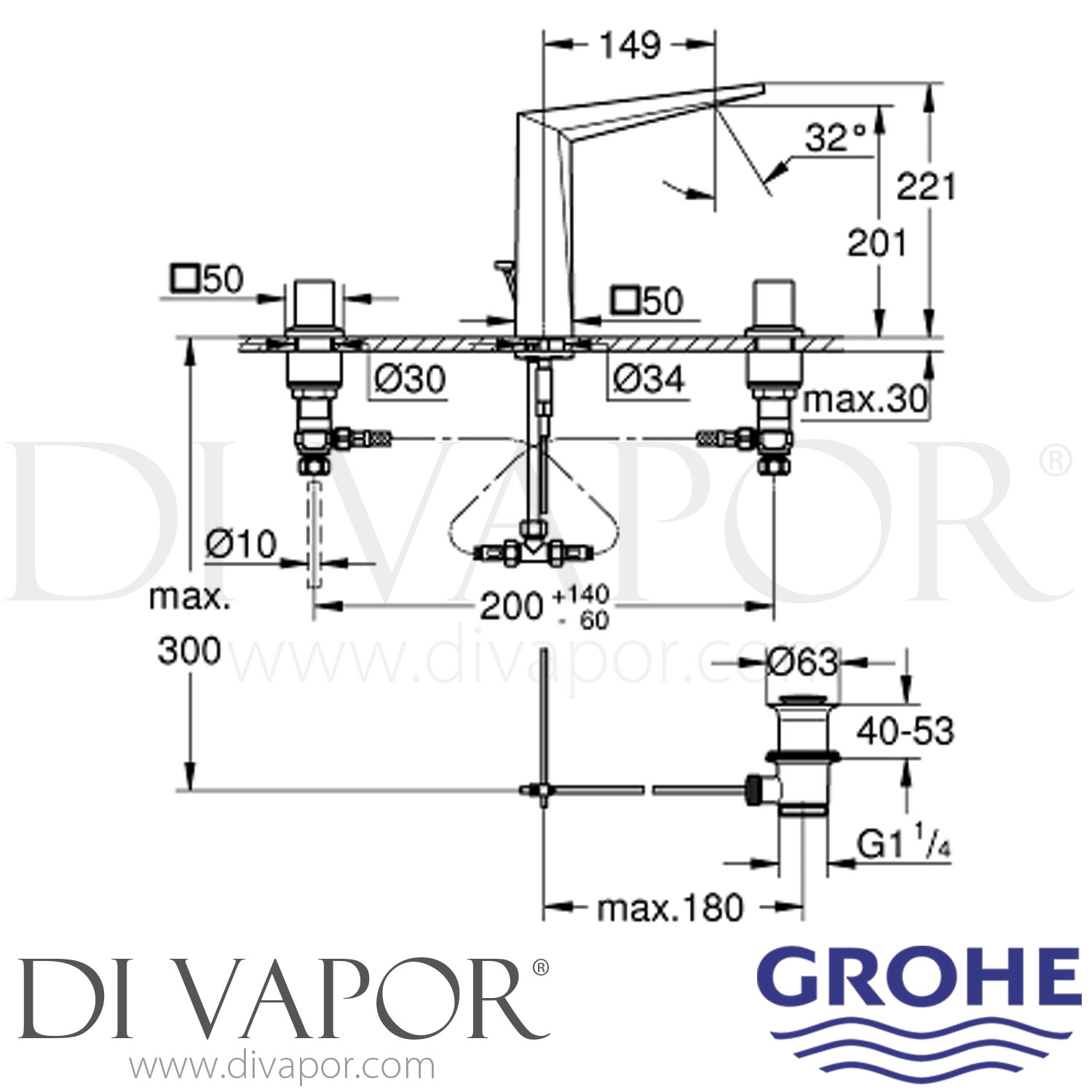 Grohe 20344A00 Allure Brilliant Hard Graphite Three Hole Basin Mixer M ...