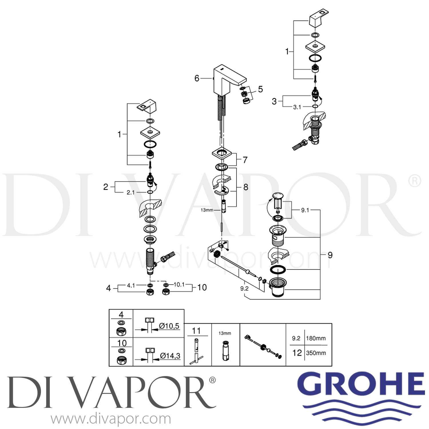 Grohe 20351000 Eurocube Three-Hole Basin Mixer (1/2 Inch) S-Size Tap ...