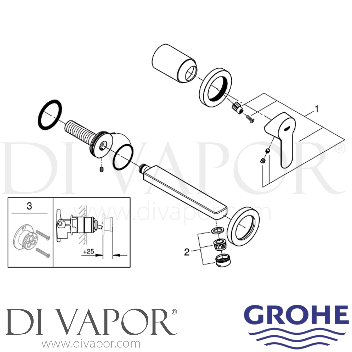 Grohe 20474000 BauEdge Wall Mounted Two-Hole Basin Mixer Spare Parts