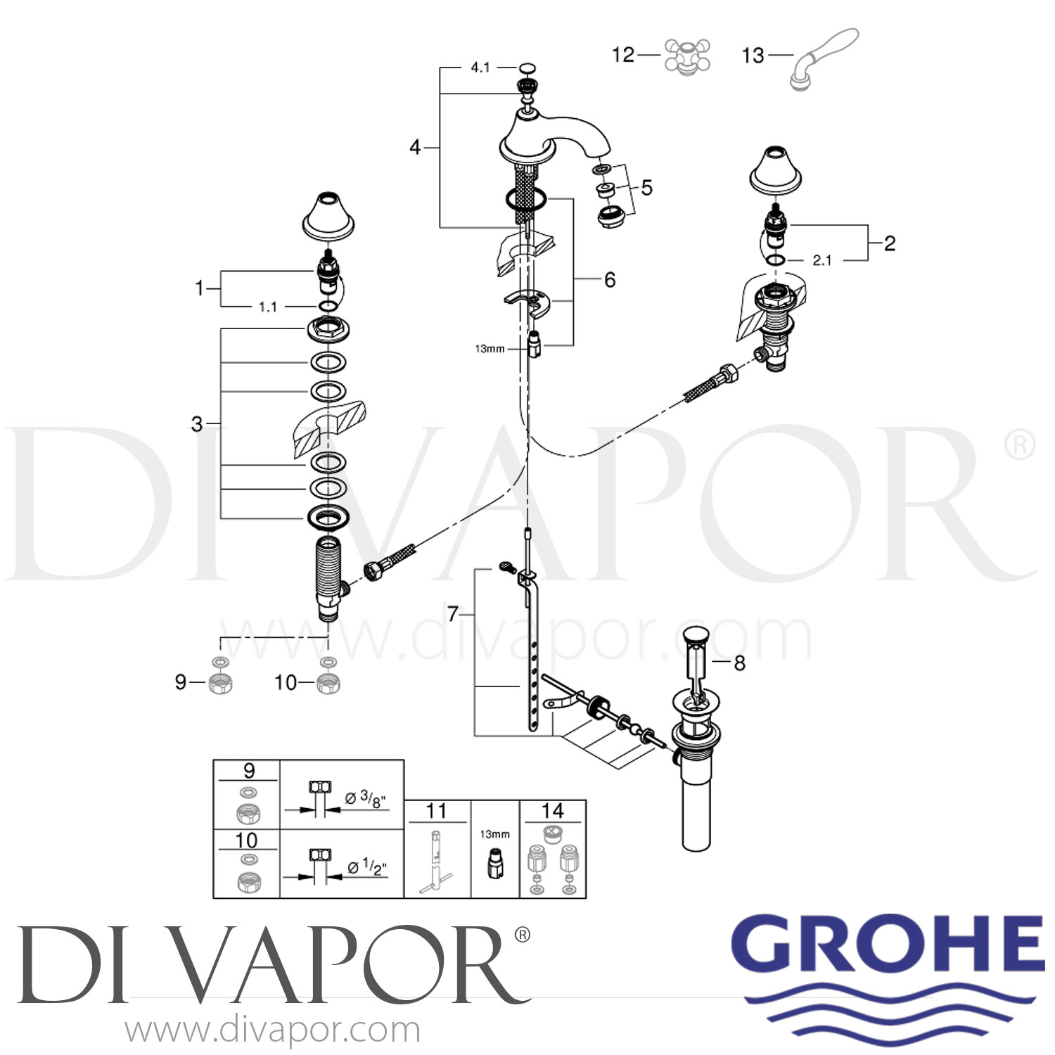 Grohe 2080000A Seabury Three-Hole Basin Mixer (1/2 Inch) Tap Spare Parts