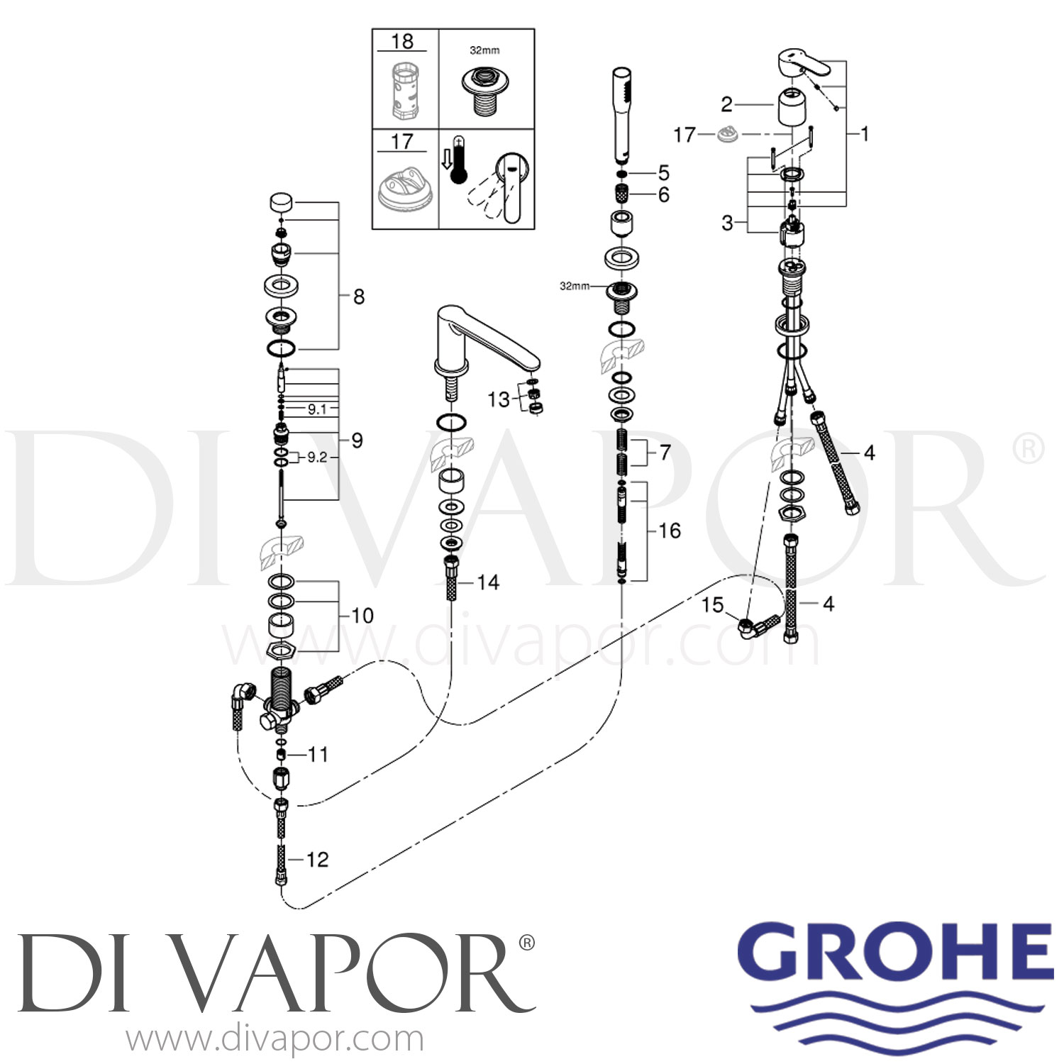 Grohe 23048003 Eurostyle Cosmopolitan Four-Hole Single-Lever Bath ...