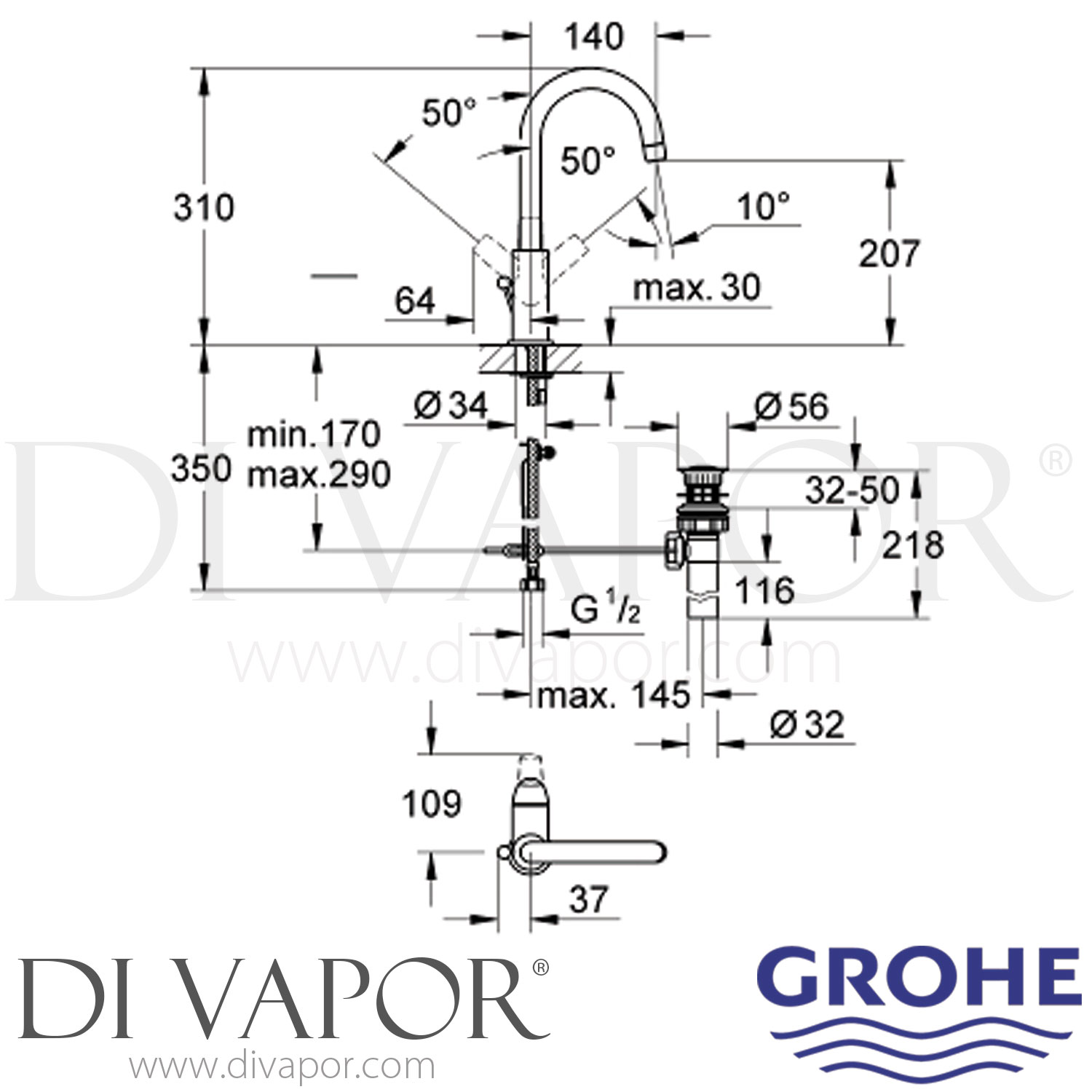 Grohe 23090000 BauCurve Single Lever Basin Mixer Spare Parts