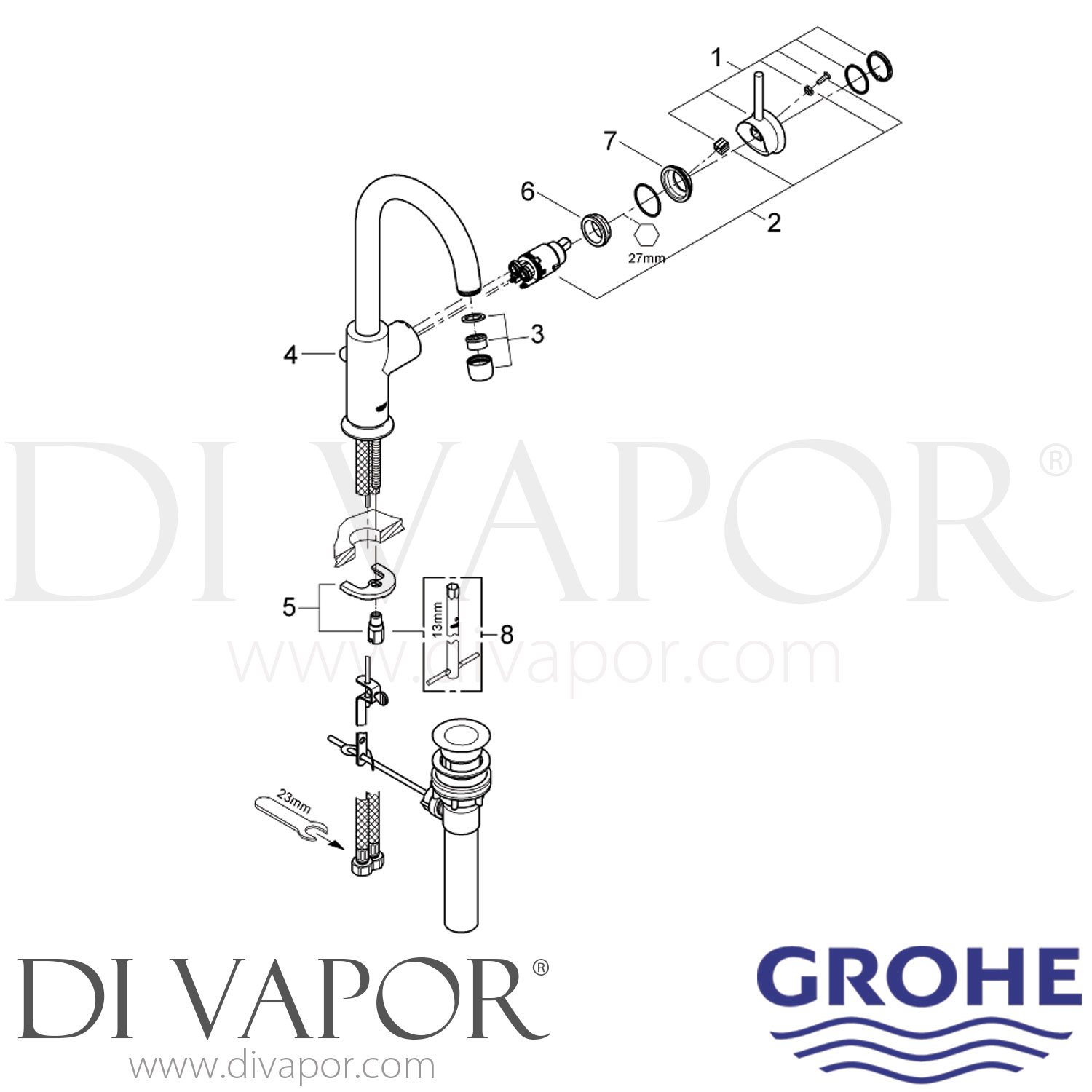 Grohe 23095000 BauClassic Single Lever Basin Mixer Spare Parts