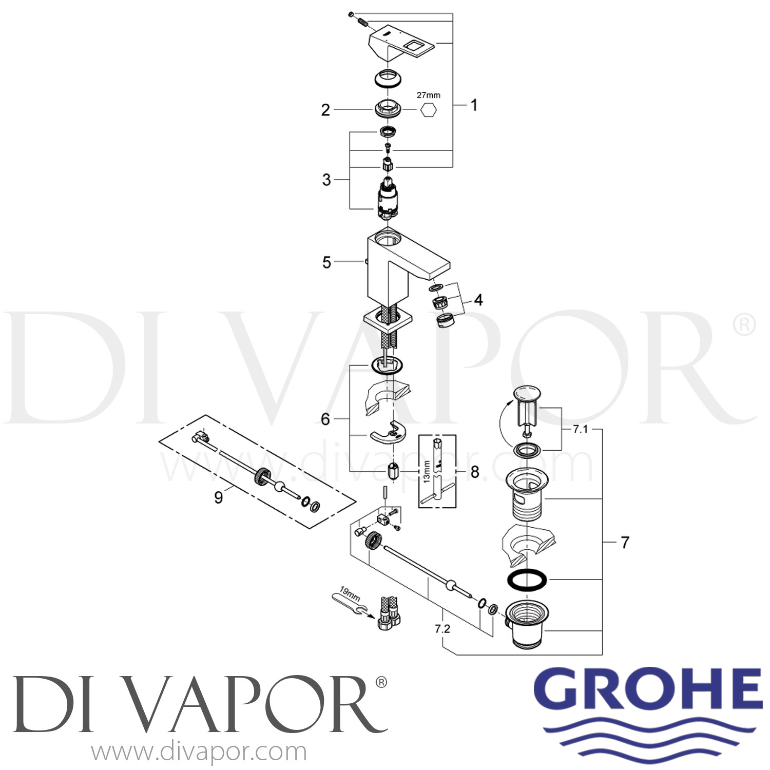 Grohe 23127000 Eurocube Single-Lever Basin Mixer (1/2 Inch) S-Size ...