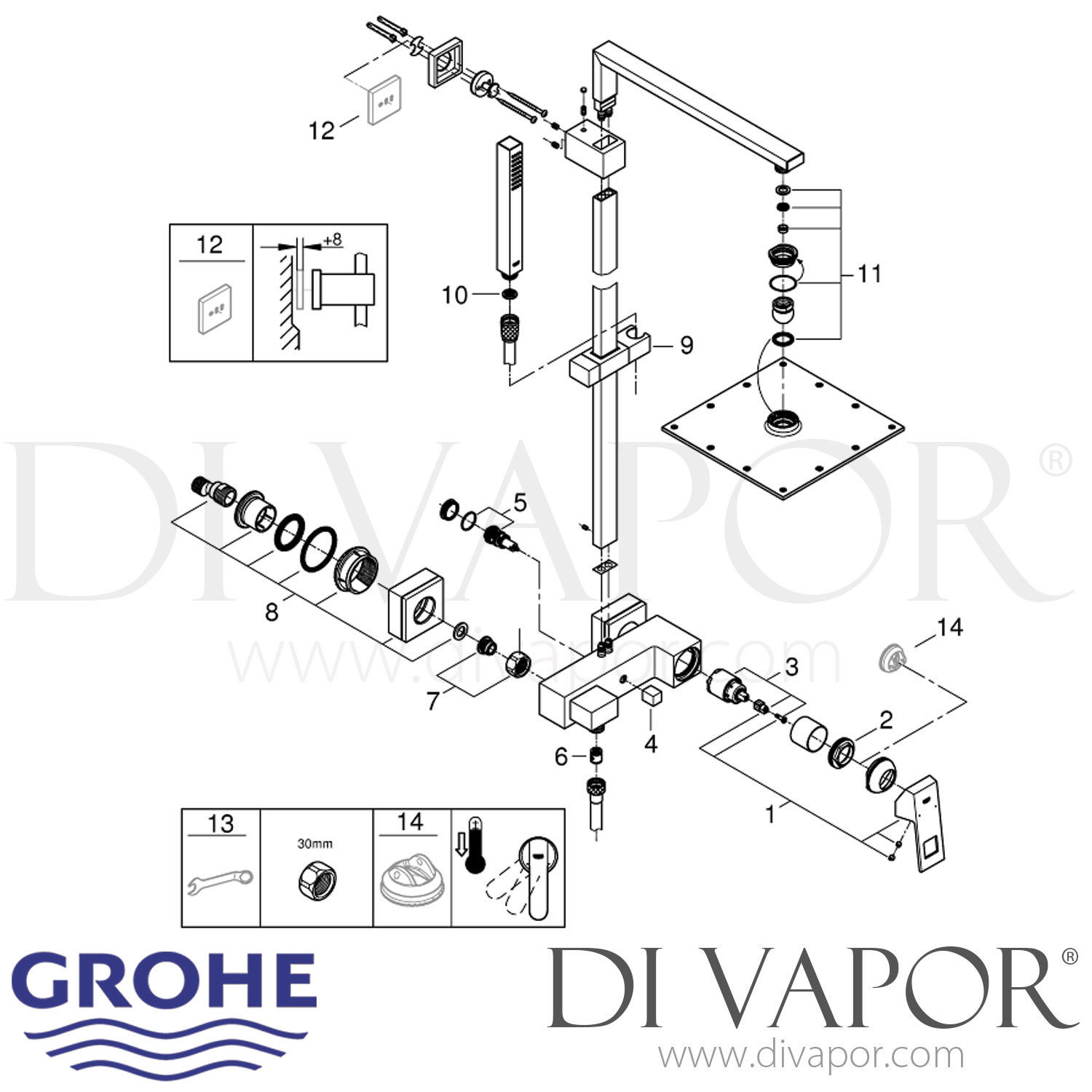 Grohe 23147001 Euphoria Cube System 230 Shower System with Single Lever Spare Parts